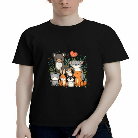 Men's Cotton Short Sleeve T-Shirt - Cute Cartoon Animals Design with ...