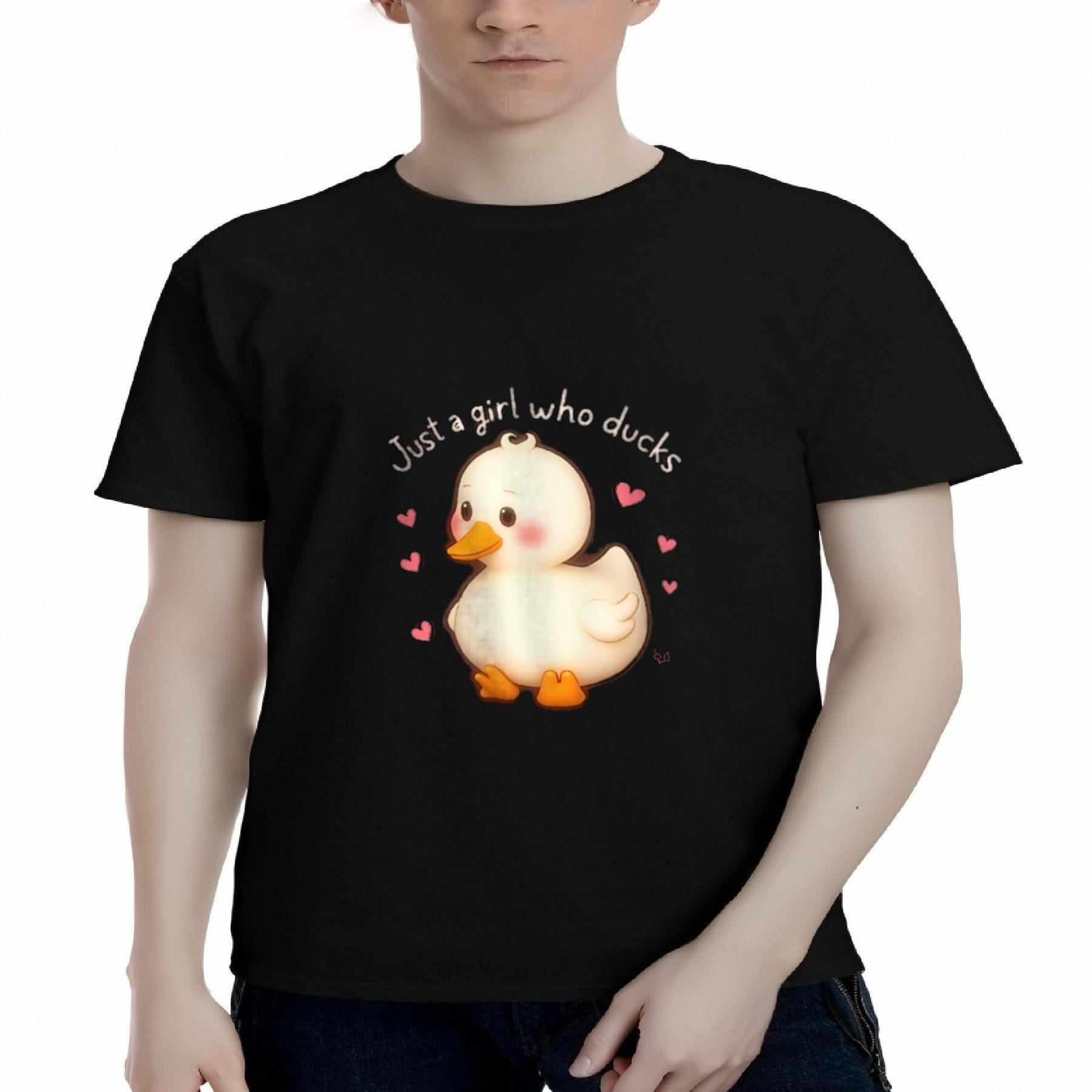 Men's Cotton Short Sleeve T-Shirt - Cute Cartoon Duck Design with Blush ...