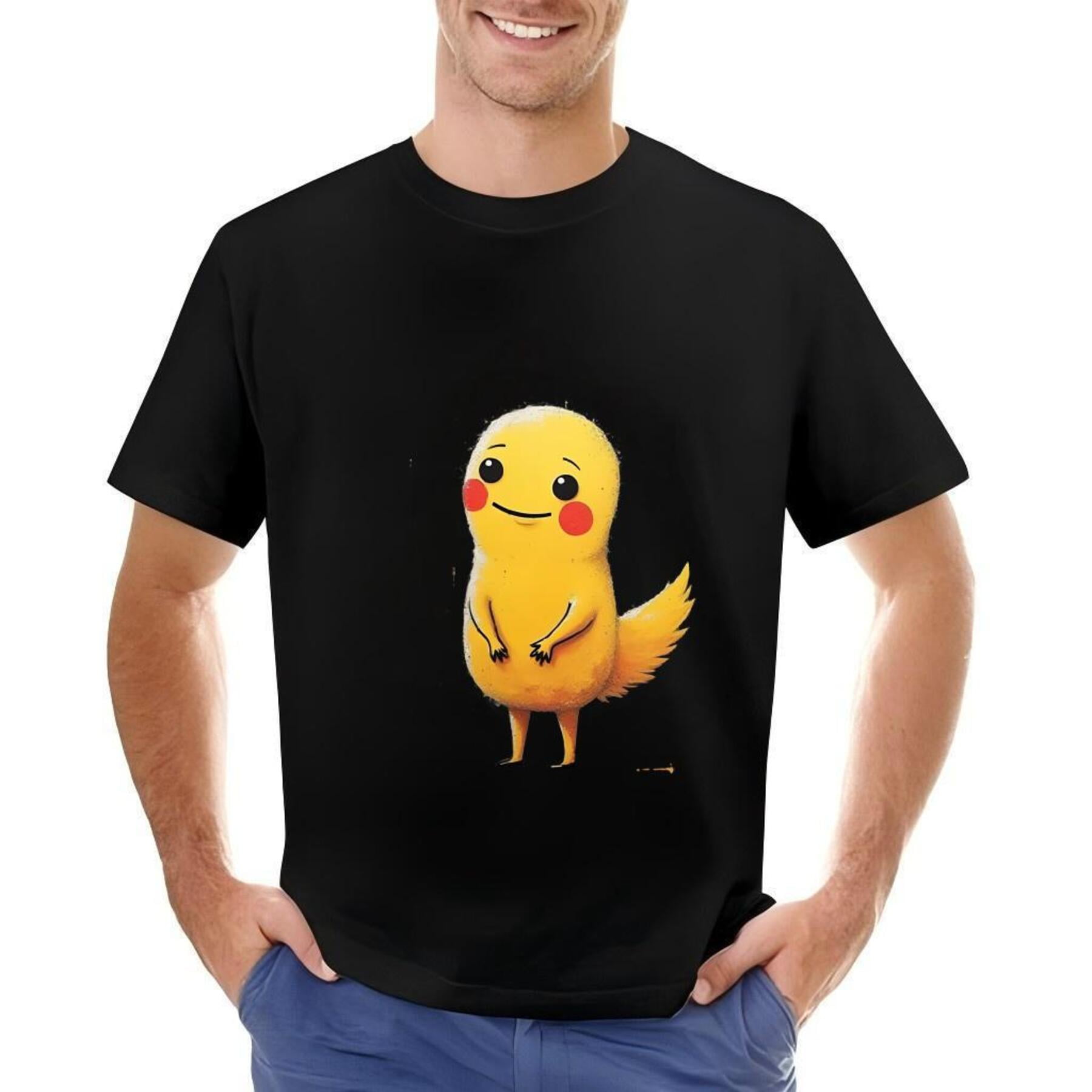Men's Cotton Short Sleeve T-Shirt Featuring Cheerful Cartoon Character ...