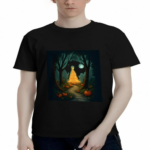 Men's Cotton Short Sleeve T-Shirt - Festive Halloween & Christmas Tree ...