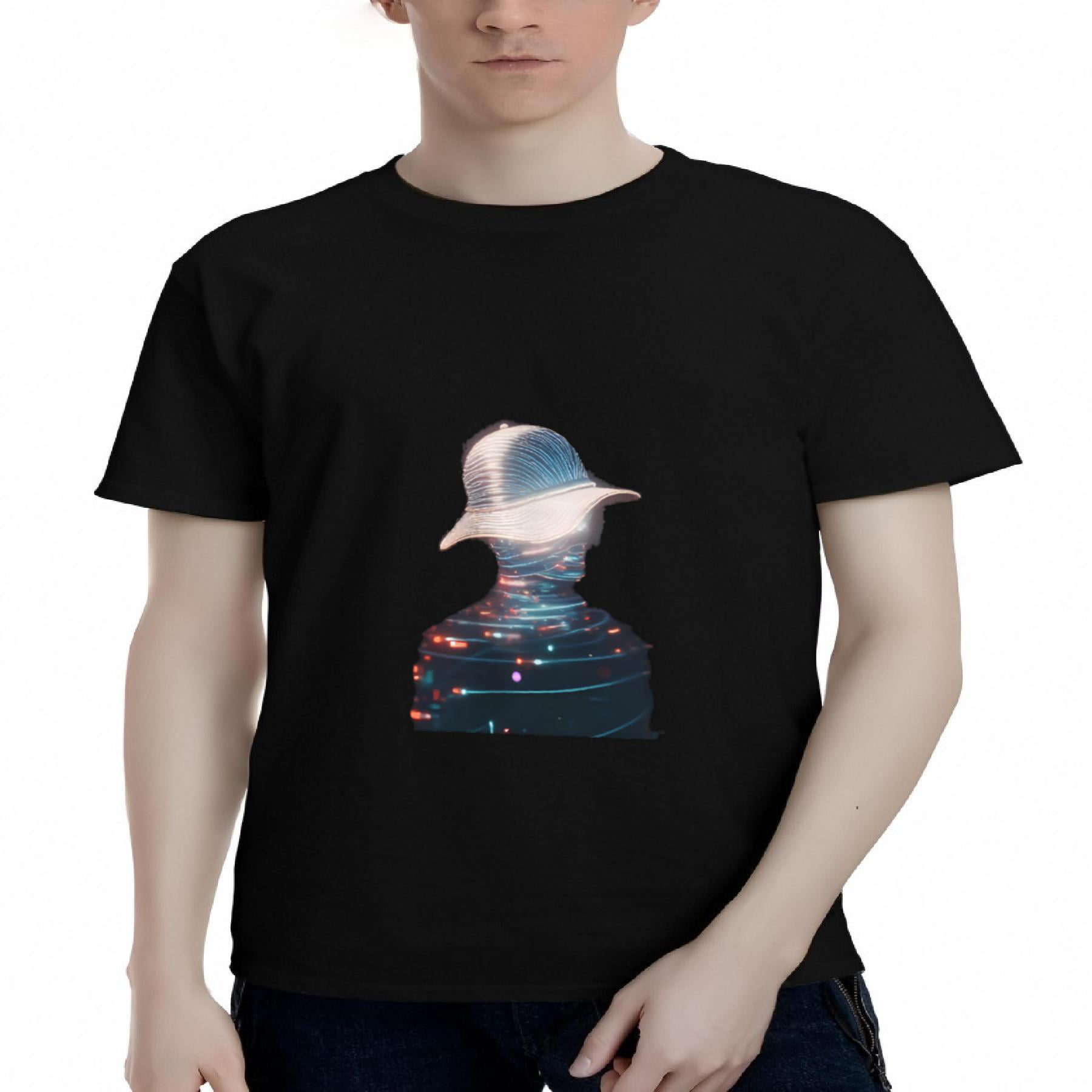 Men's Cotton Short Sleeve T-Shirt - Futuristic Abstract Design with ...