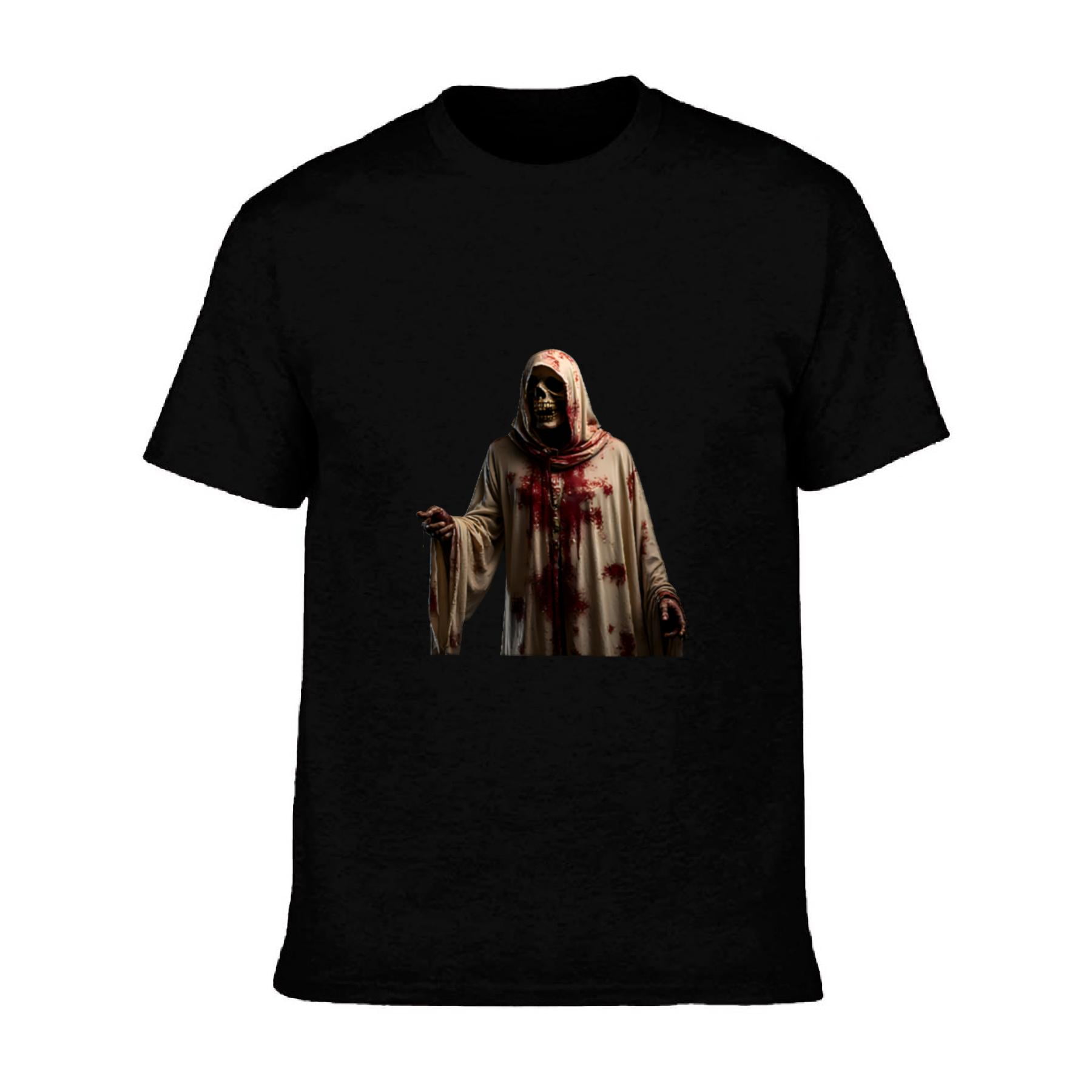 Men's Cotton Short Sleeve T-Shirt - Hooded Robe Design with Cross ...