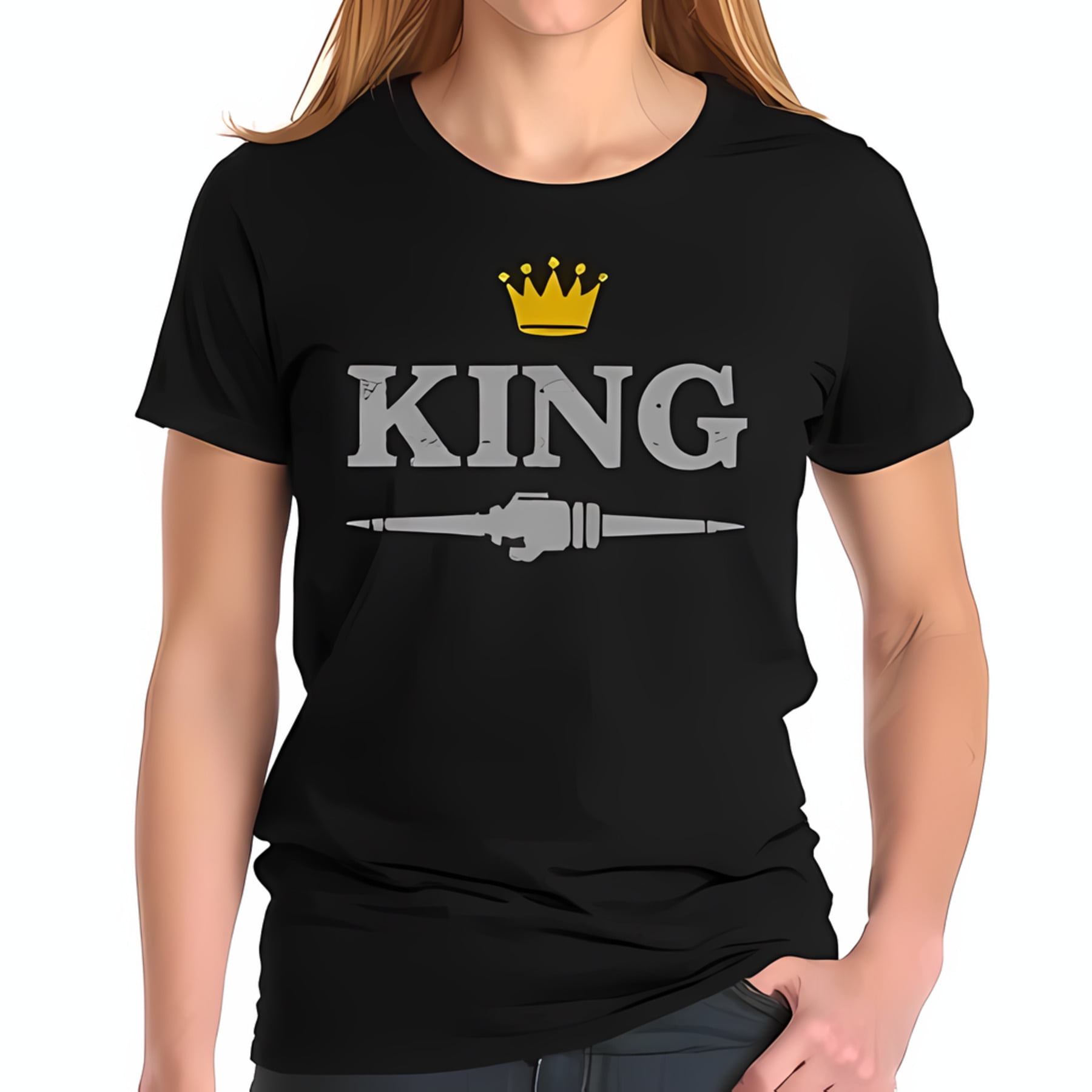 Men's Cotton Short Sleeve T-Shirt - 'KING' Graphic with Golden Crown ...