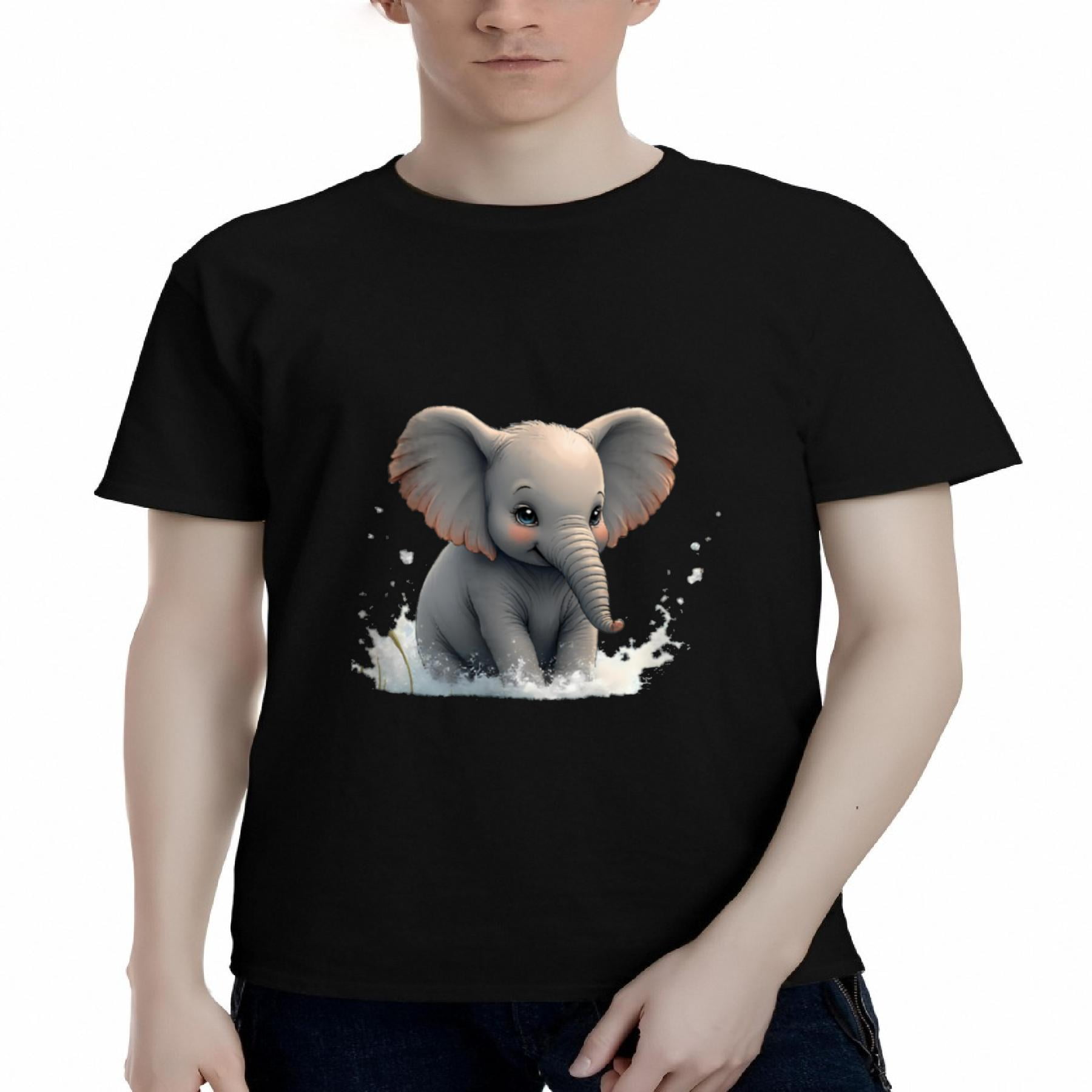 Men's Cotton Short Sleeve T-Shirt - Playful Cartoon Elephant Design ...