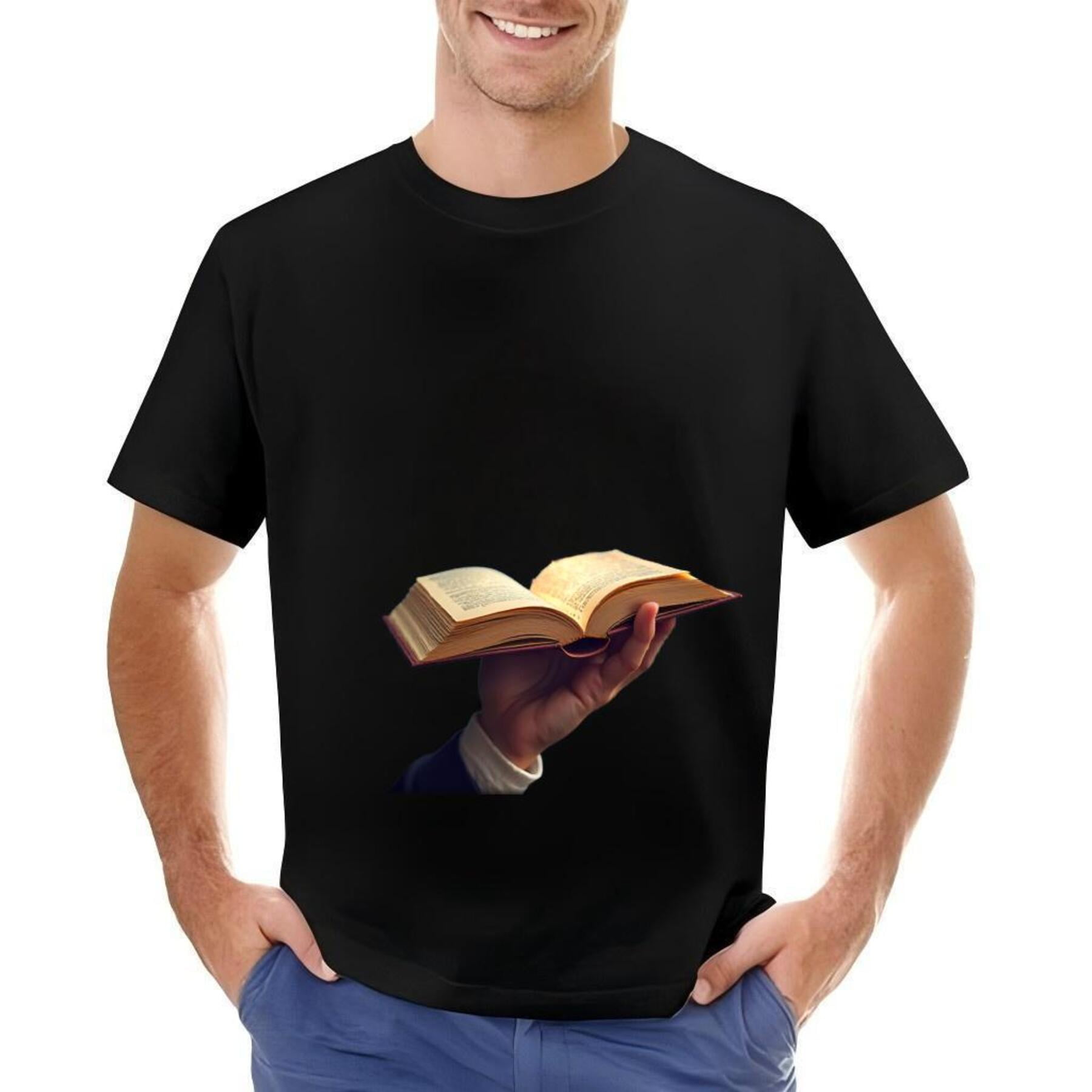 Men's Cotton Short Sleeve T-Shirt - Realistic Hand Holding Open Book ...