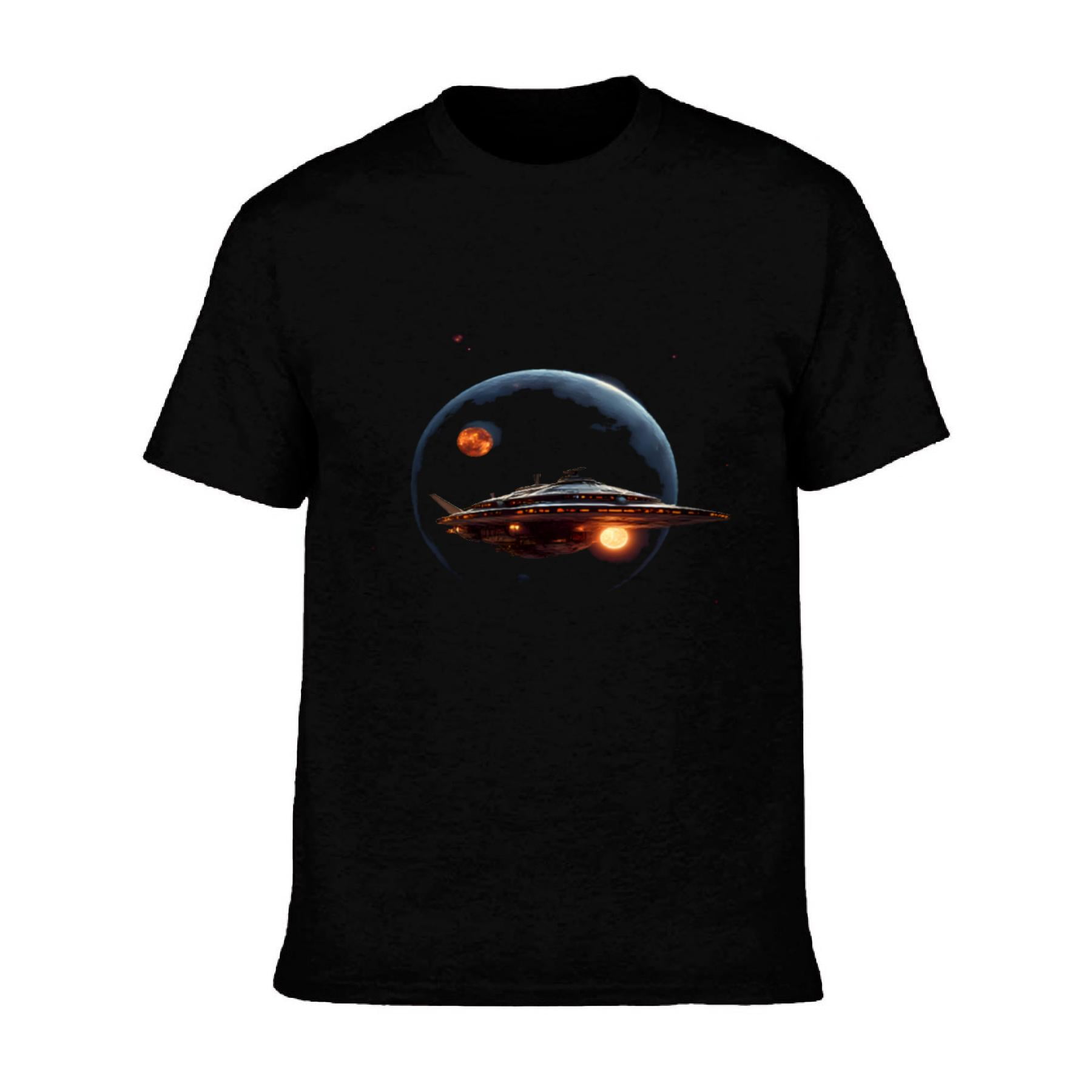 Men's Cotton Short Sleeve T-Shirt - Space-themed UFO Design with ...