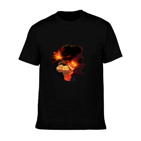 Men's Cotton Short Sleeve T-Shirt - Stylish Tee with Fiery Hair ...