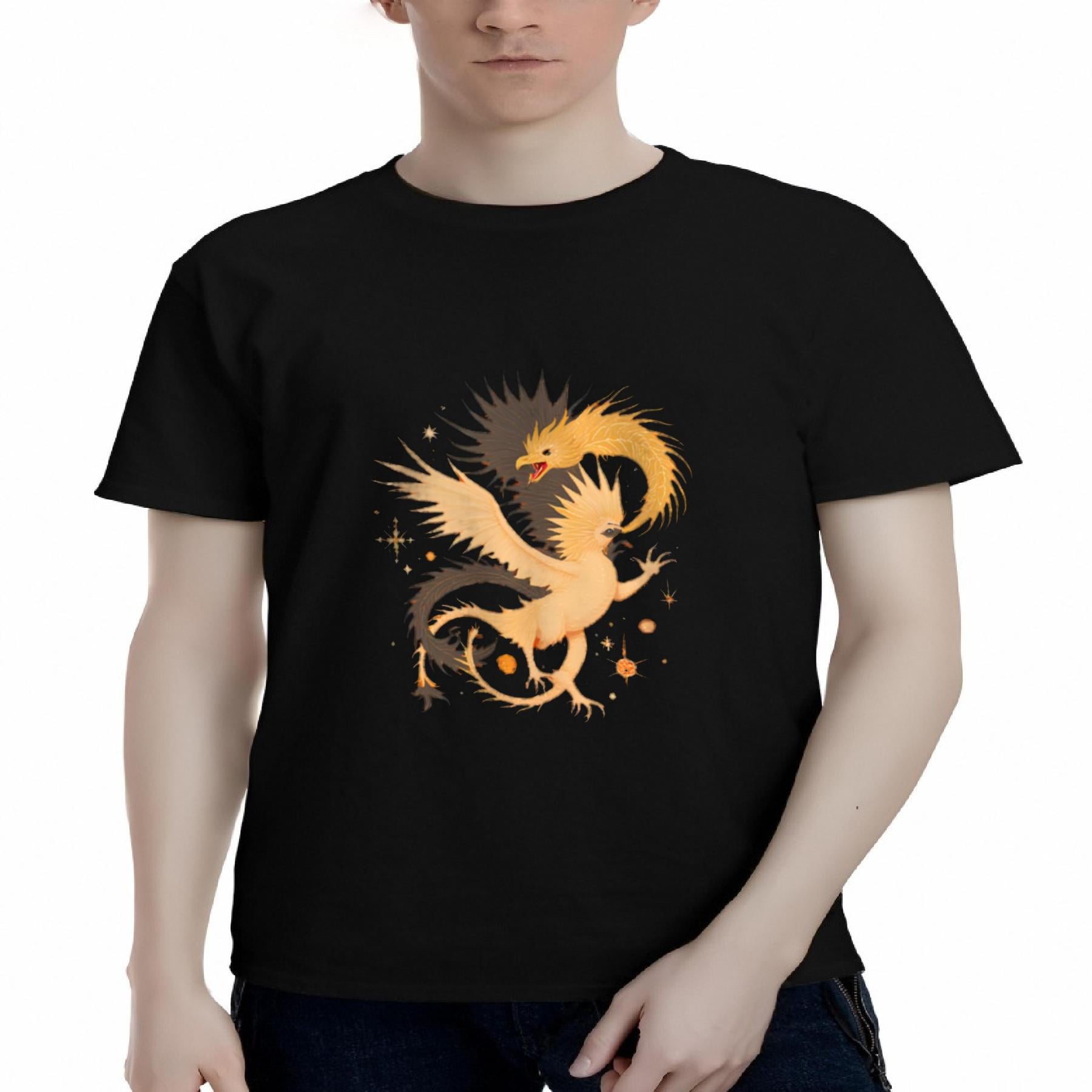 Men's Cotton Short Sleeve T-Shirt - Vibrant Mythical Creature Design ...