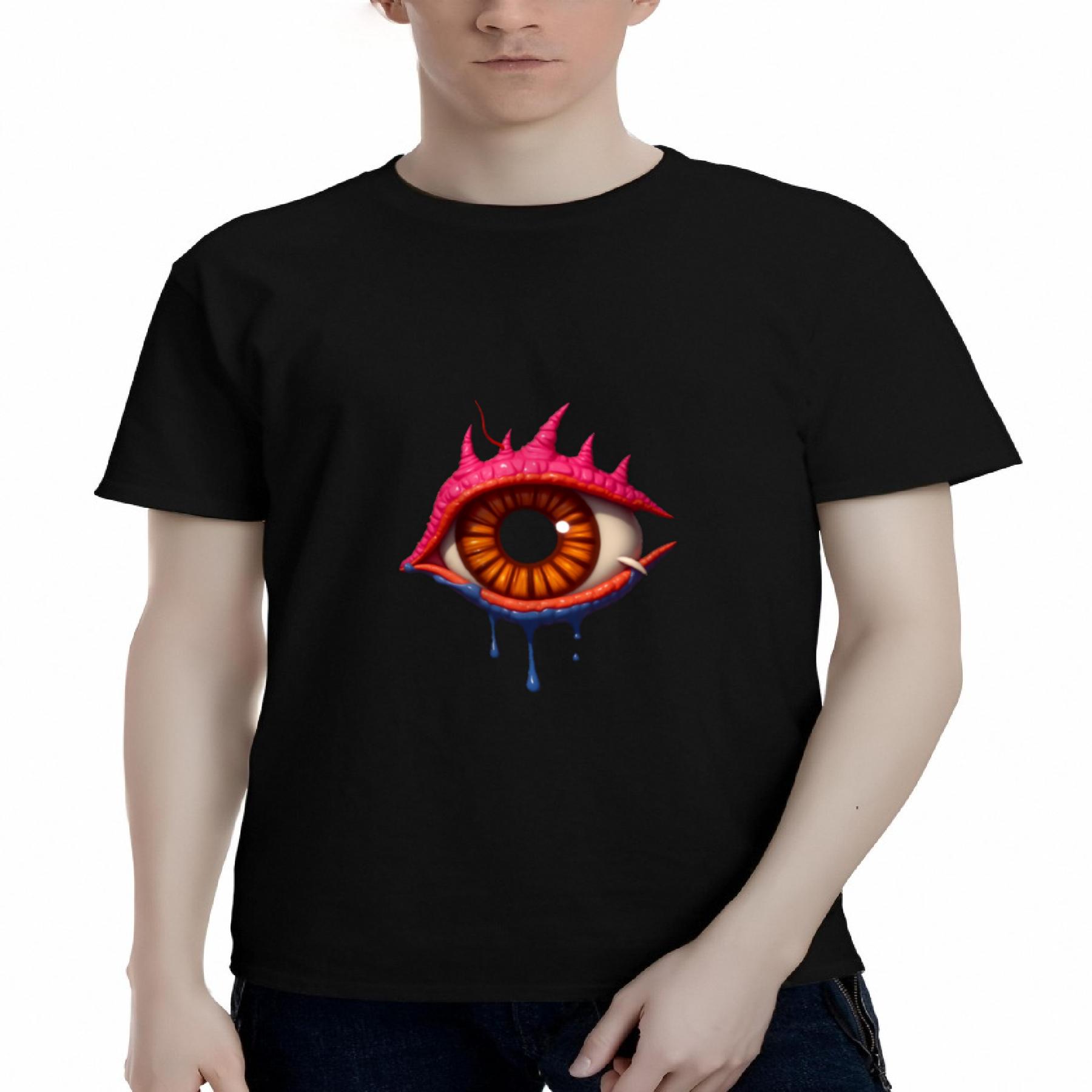 Men's Cotton Short Sleeve T-Shirt - Vibrant Orange Eye Design with Pink ...