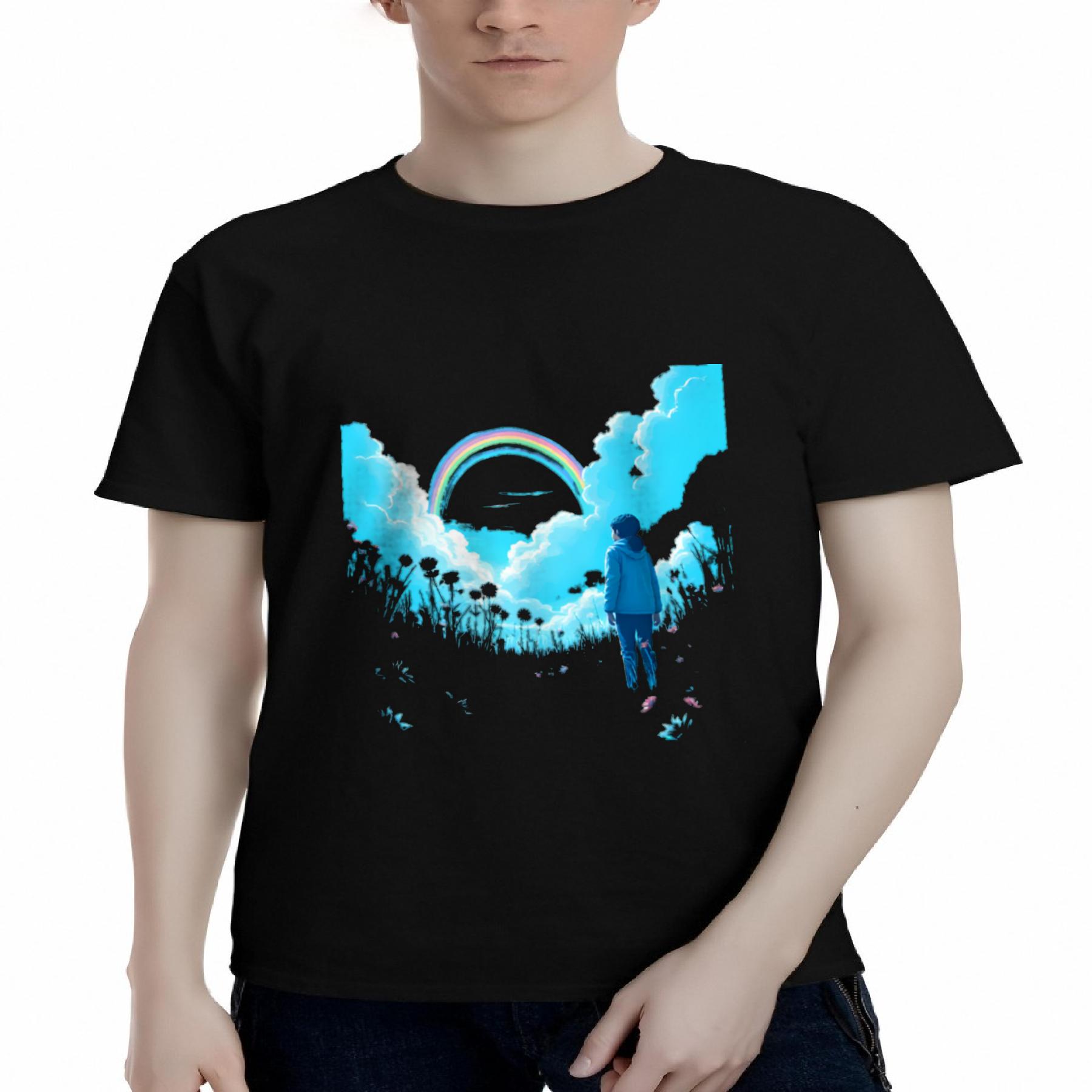 Men's Cotton Short Sleeve T-Shirt - Vibrant Rainbow Silhouette Design ...