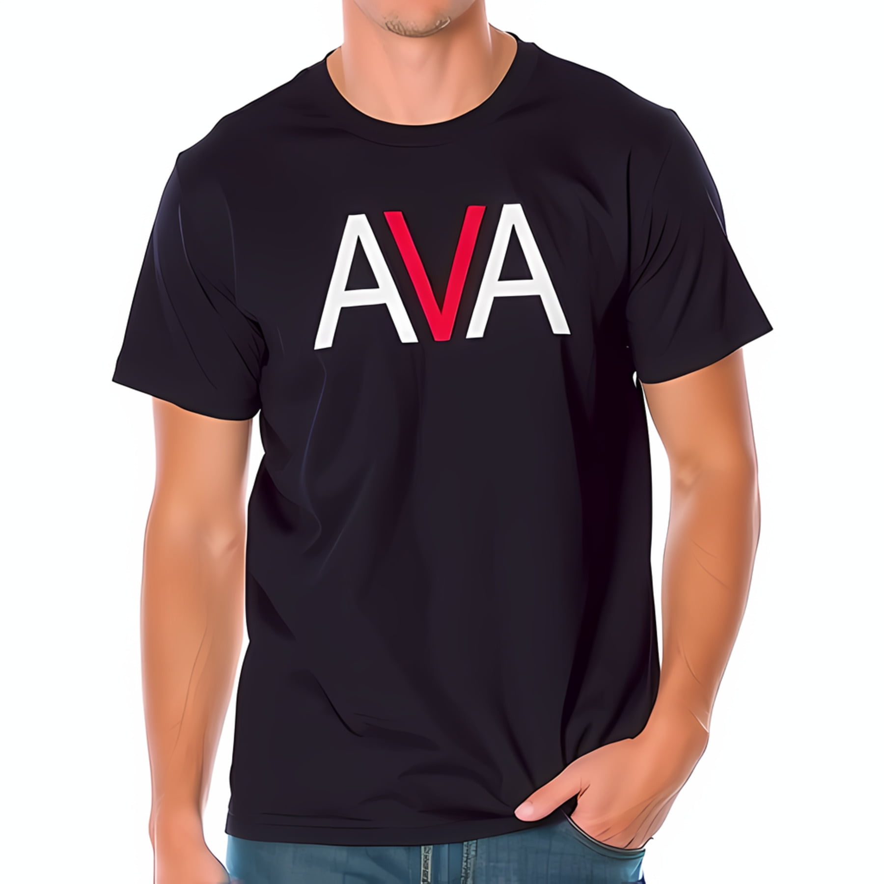 Men's Cotton Short Sleeve T-Shirt with Bold AVA Graphic Design - Red V ...