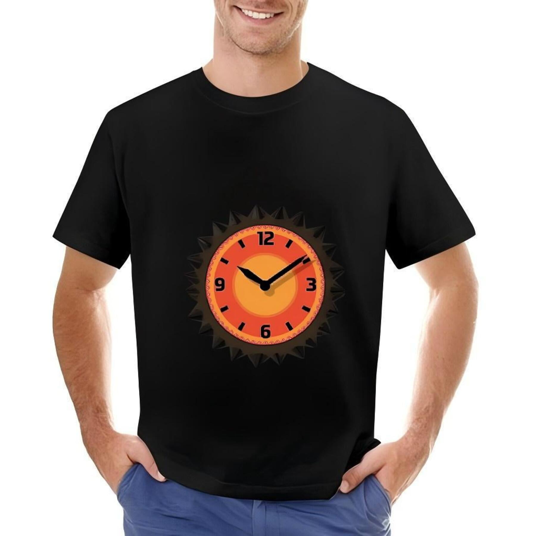 Men's Cotton Short Sleeve T-Shirt with Bold Clock Graphic - Orange ...