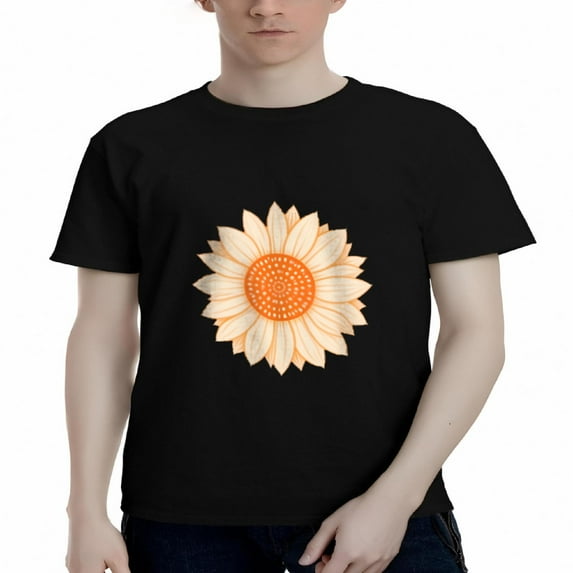 Men's Cotton Short Sleeve T-Shirt with Bold Stylized Sunflower Design ...