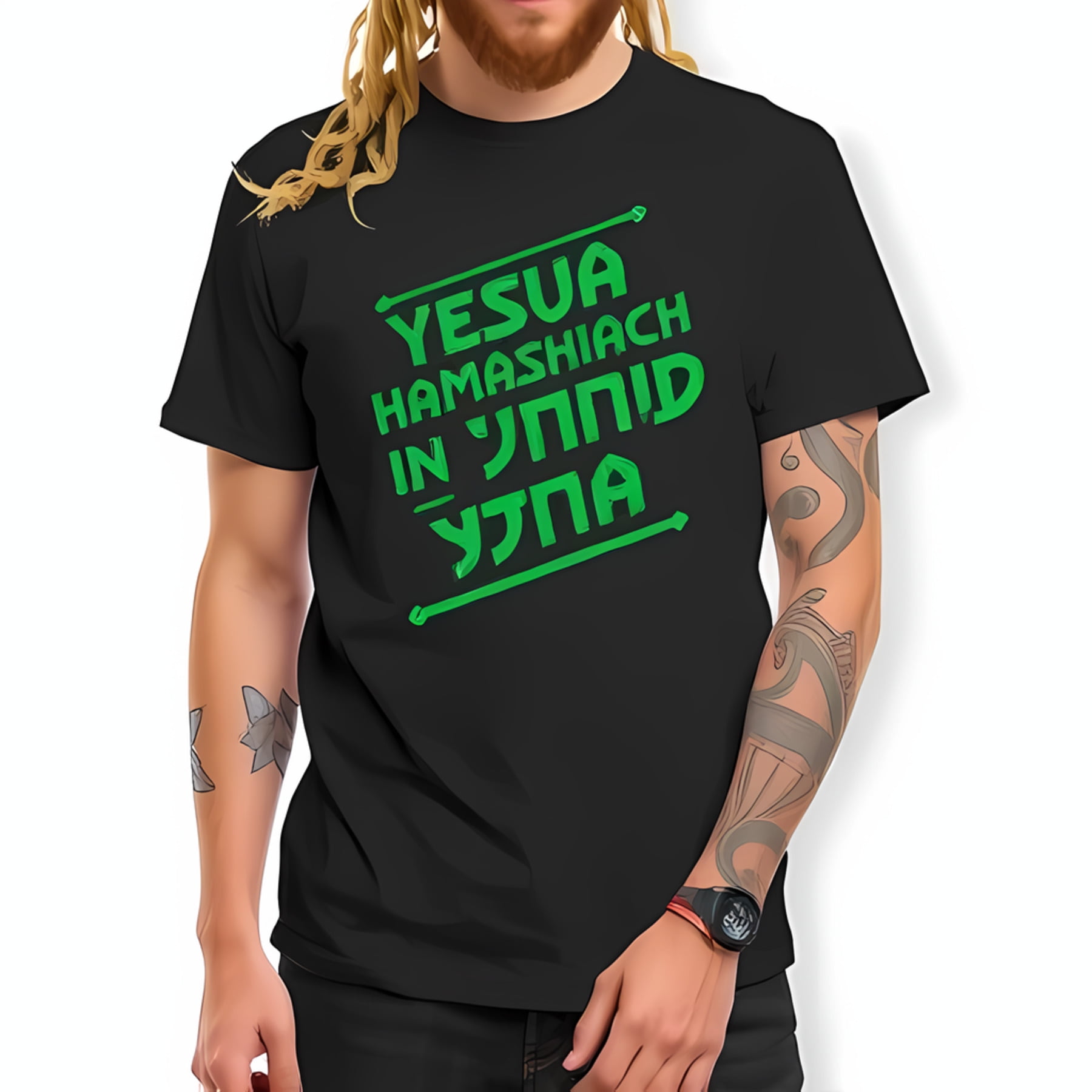 Men's Cotton Short Sleeve T-Shirt with Bold 'YESUA HAMASHIACH' Graphic ...