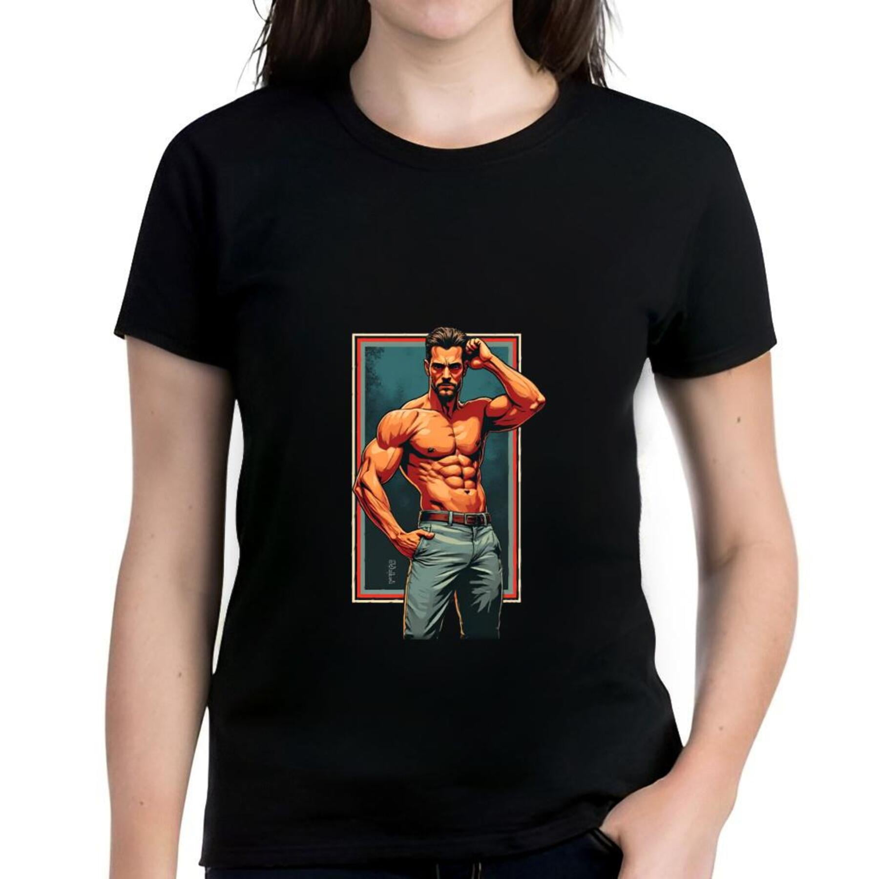 Men's Cotton Short Sleeve T-Shirt with Colorful Muscular Man Flexing ...
