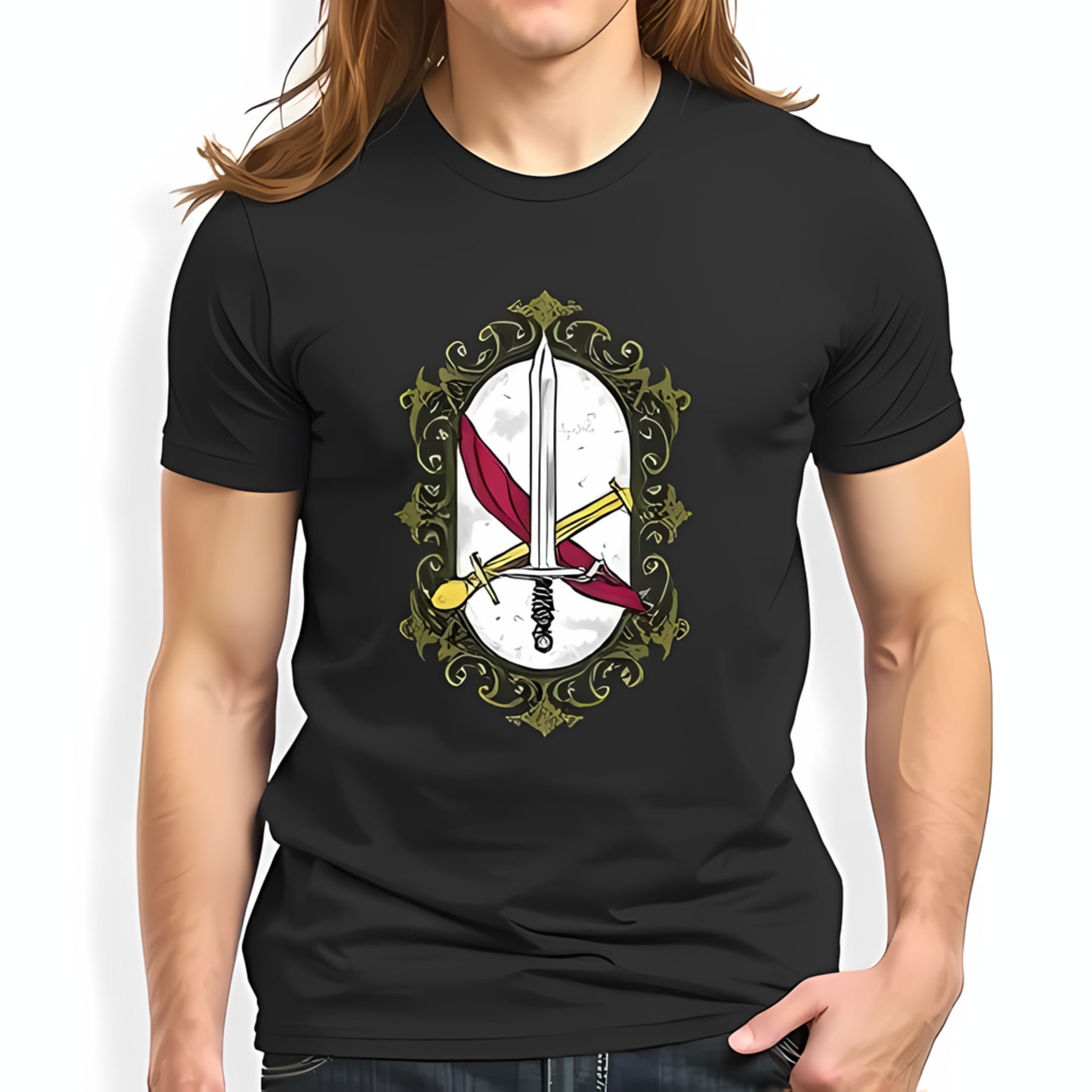 Men's Cotton Short Sleeve T-Shirt with Crossed Graphic - Silver & Red ...
