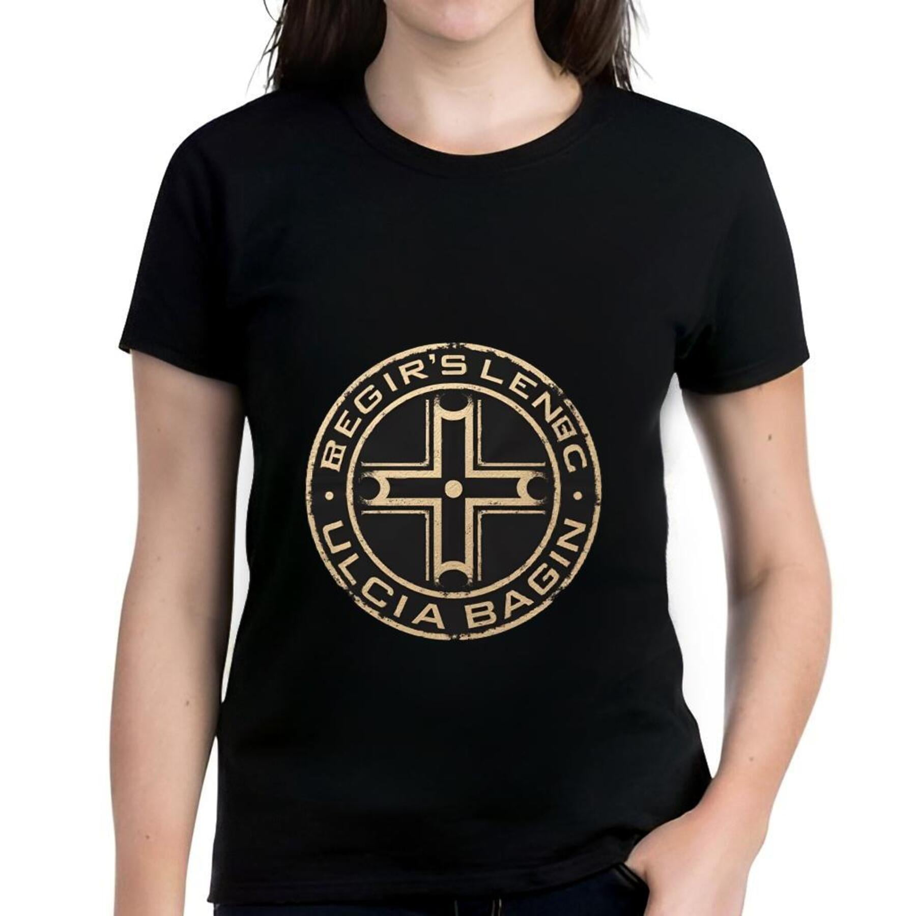 Men's Cotton Short Sleeve T-Shirt with Gold Design - Cross with Curved ...
