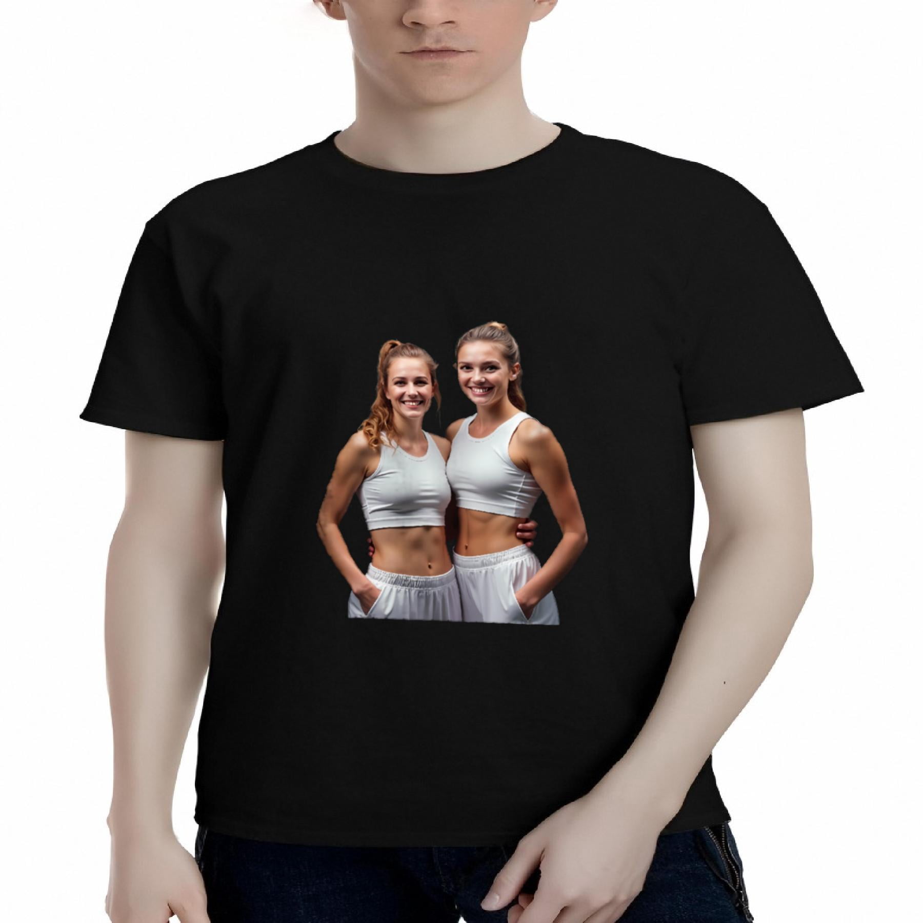 Men's Cotton Short Sleeve T-Shirt with Graphic Print of Two Smiling ...