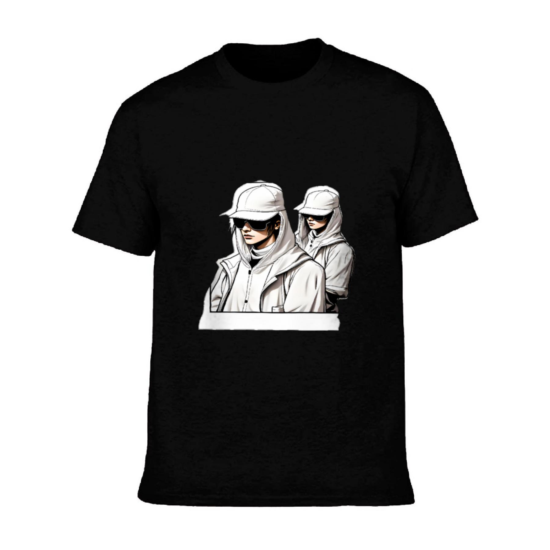 Men's Cotton Short Sleeve T-Shirt with Graphic of Two Identical Figures ...
