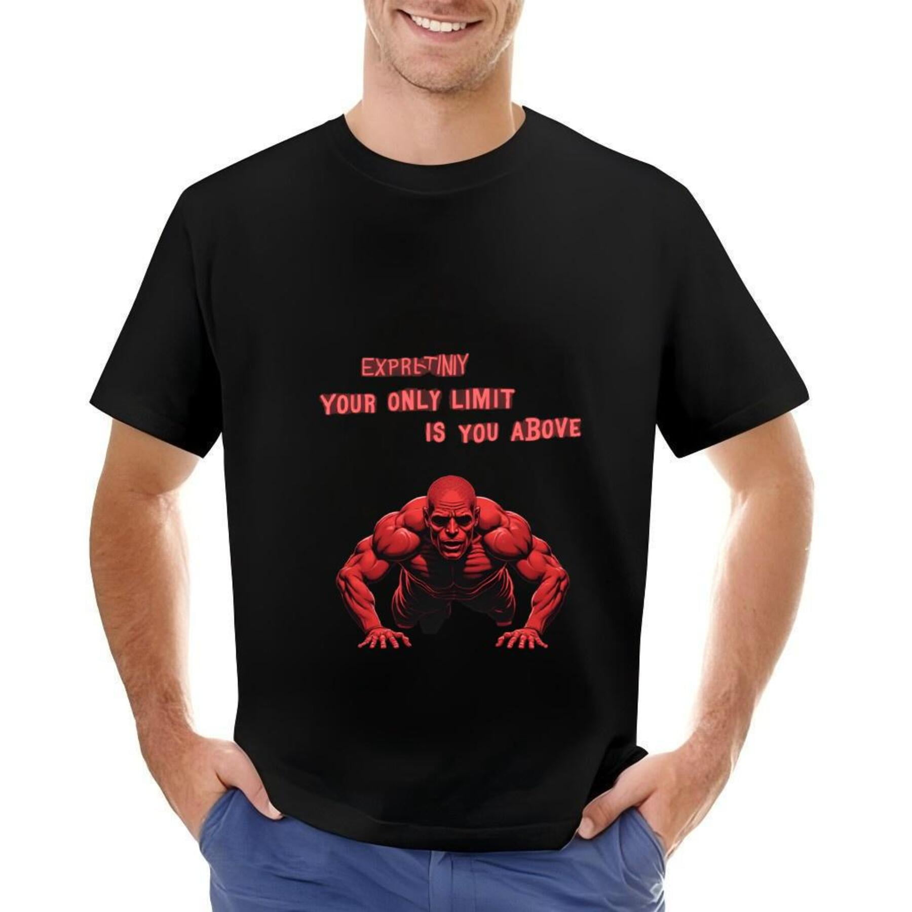 Men's Cotton Short Sleeve T-Shirt with Motivational Plank Workout ...