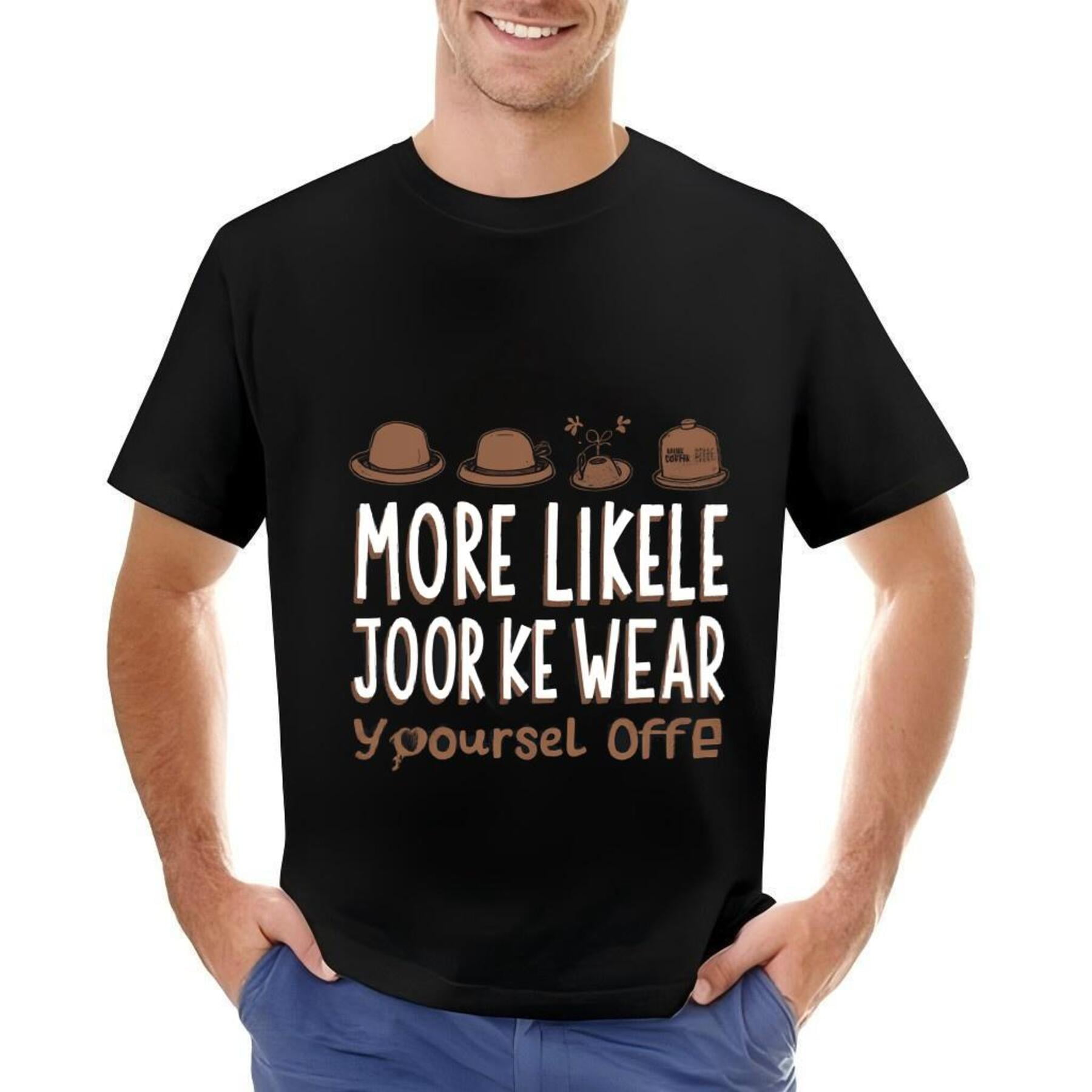 Men's Cotton Short Sleeve T-Shirt with Playful Brown Hat Design and Fun ...