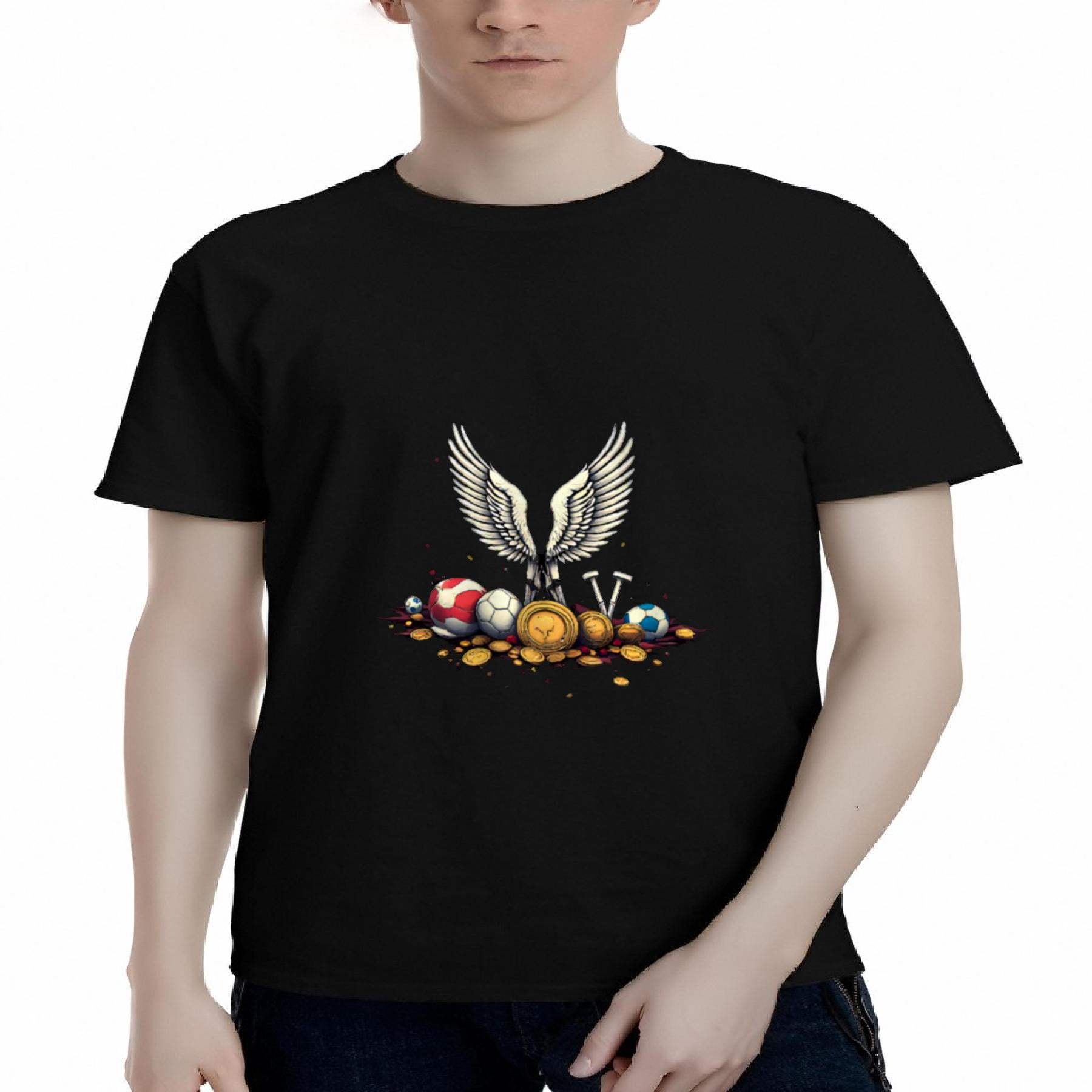Men's Cotton Short Sleeve T-Shirt with Playful Graphic: White Wings ...