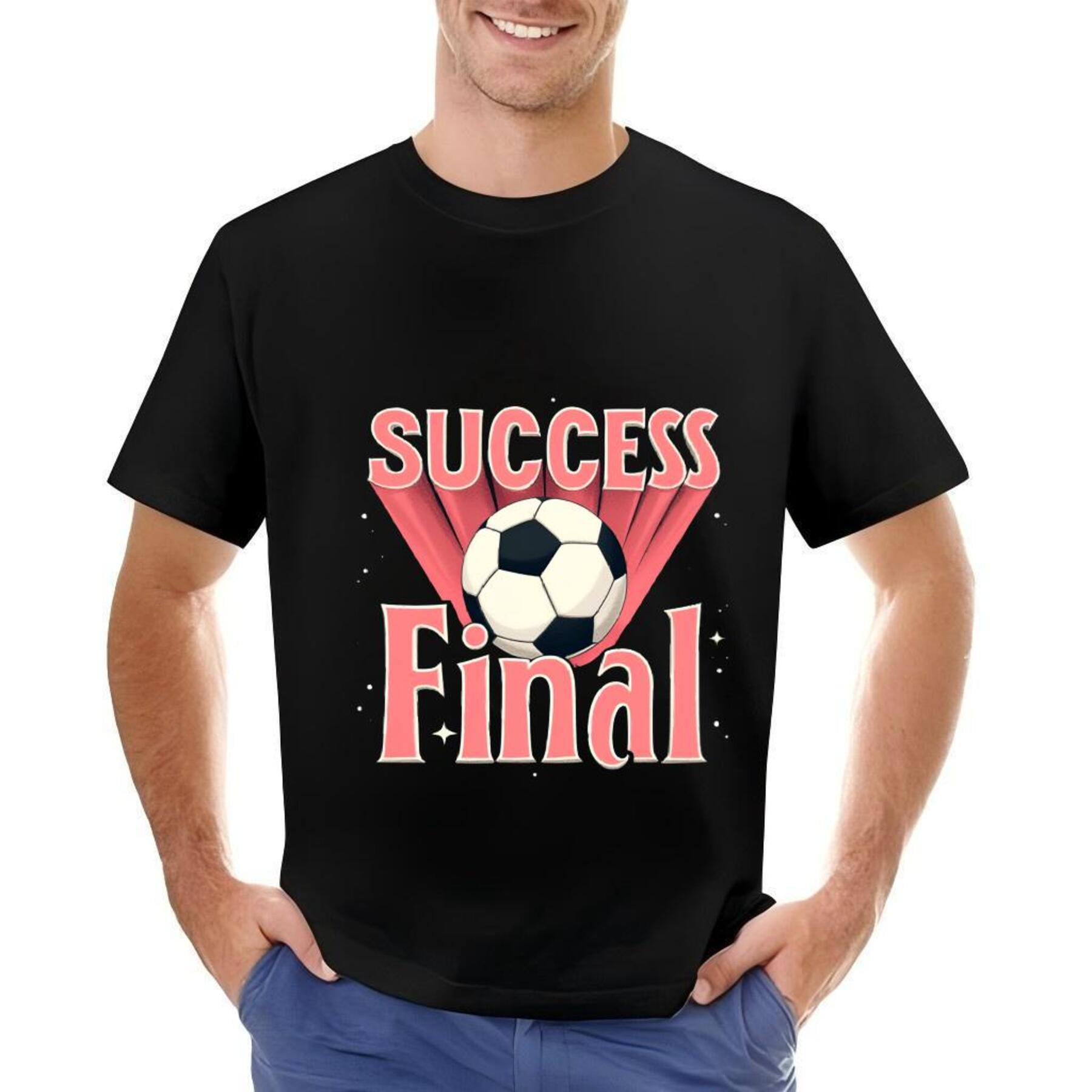 Men's Cotton Short Sleeve T-Shirt with Soccer Ball Design Pink & ' SUCCESS Final ' Text ...