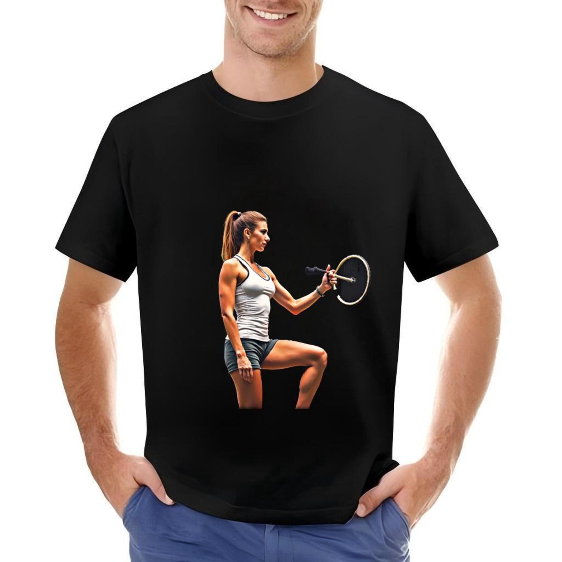 Men's Cotton Short Sleeve T-Shirt with Stylish Tennis Player Graphic ...