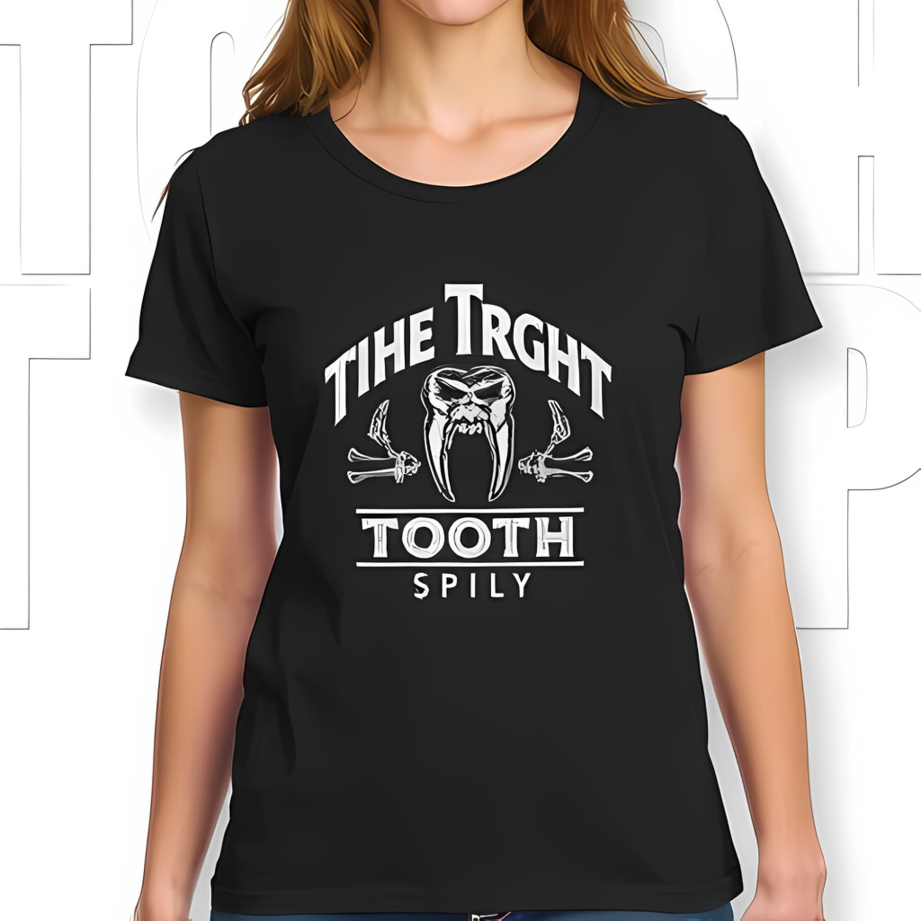 Men's Cotton Short Sleeve T-Shirt with Tooth Graphic Design - " THE ...