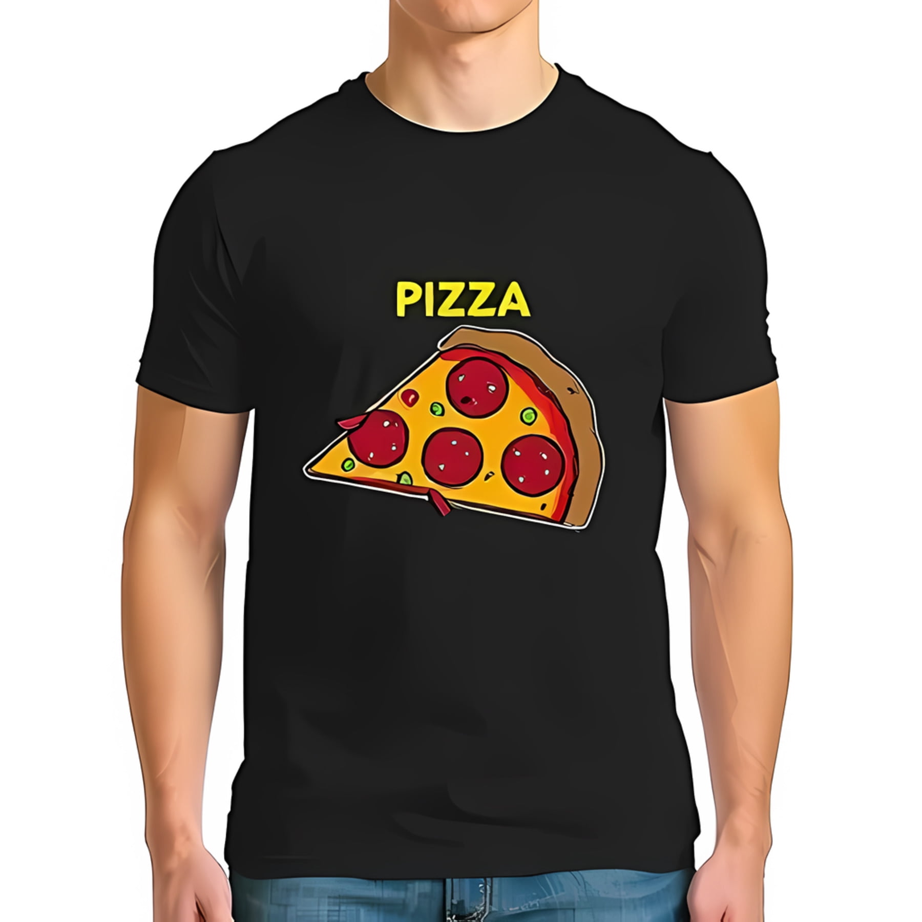 Men's Cotton Short Sleeve T-Shirt with Vibrant Off-Center Pepperoni ...