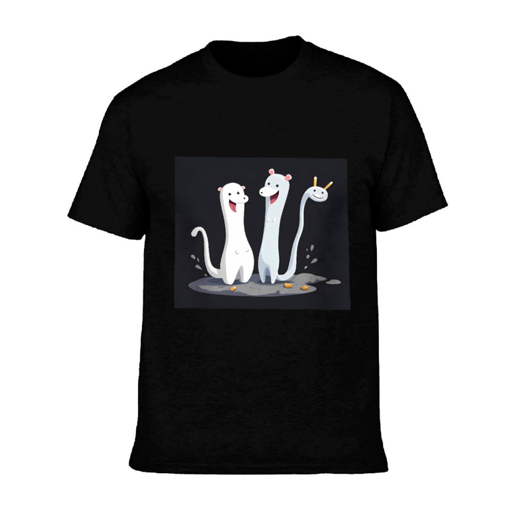 Men's Cotton Short Sleeve T-Shirt with Whimsical Cartoon Creatures ...