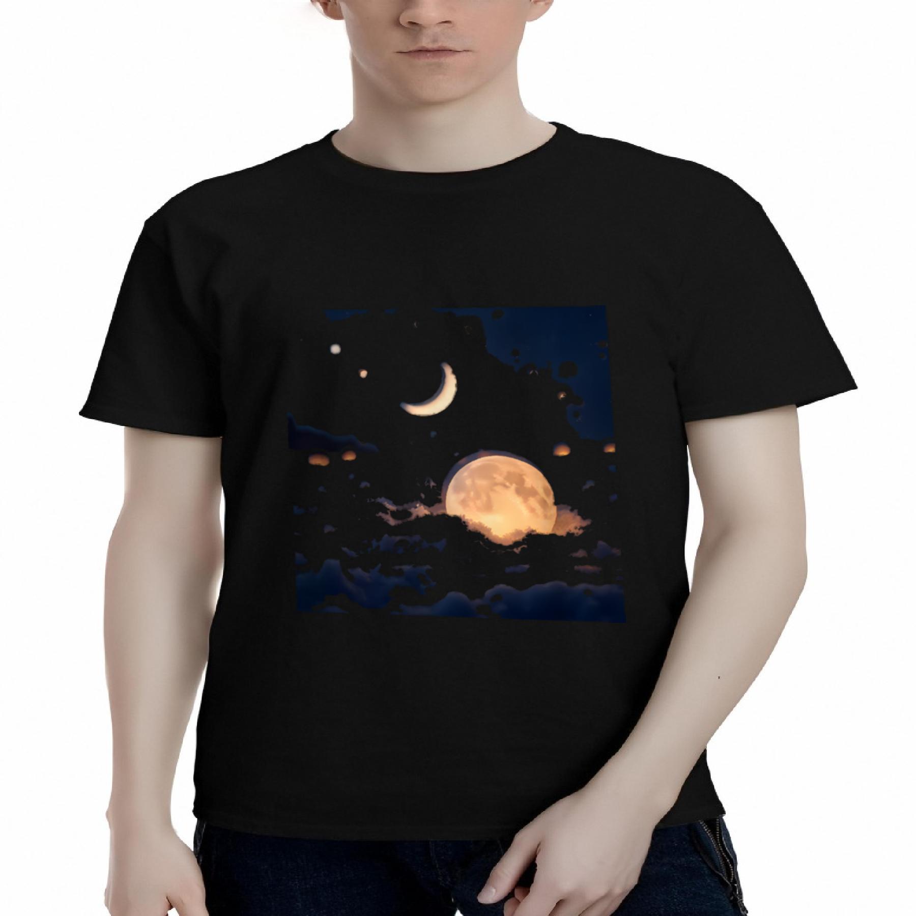 Men's Cotton Short Sleeve T-Shirts - Dreamy Night Sky Design with ...