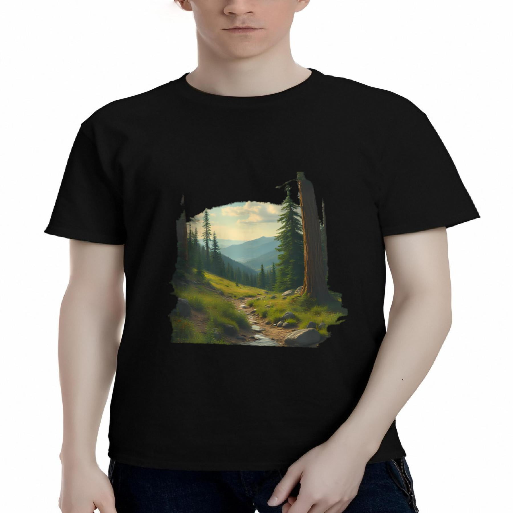 Men's Cotton Short Sleeve T-Shirts - Nature-Inspired Pine Tree Pattern ...