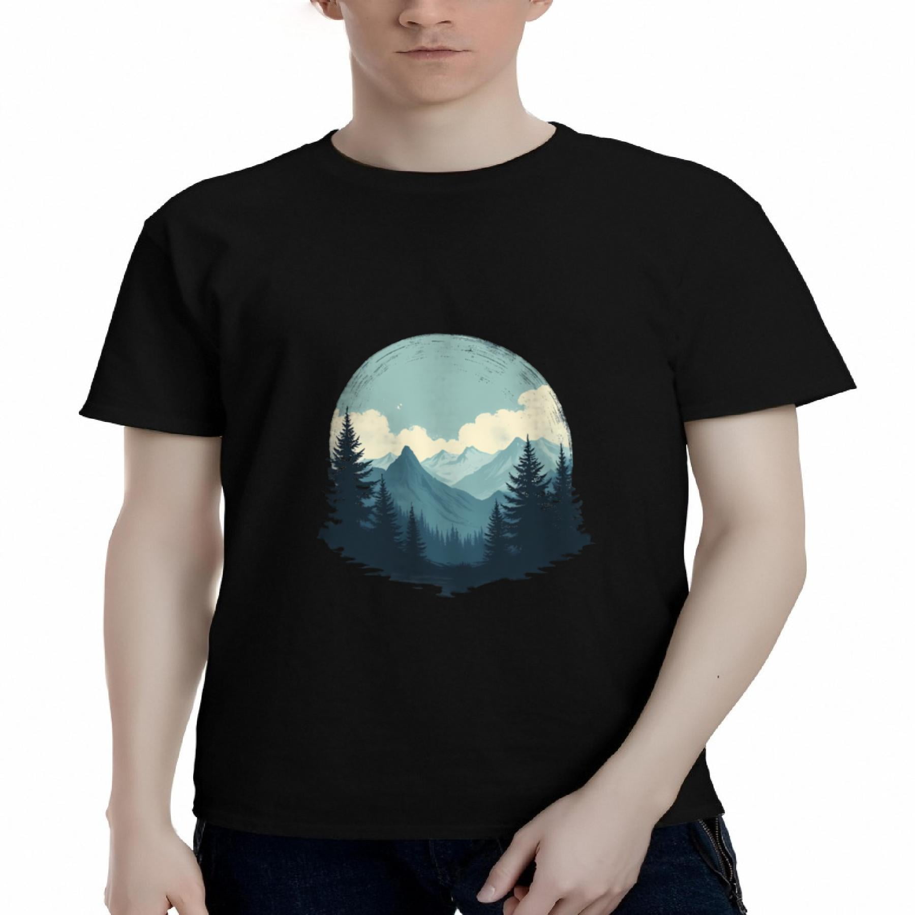 Men's Cotton Short Sleeve T-Shirts - Serene Mountain Landscape Design ...