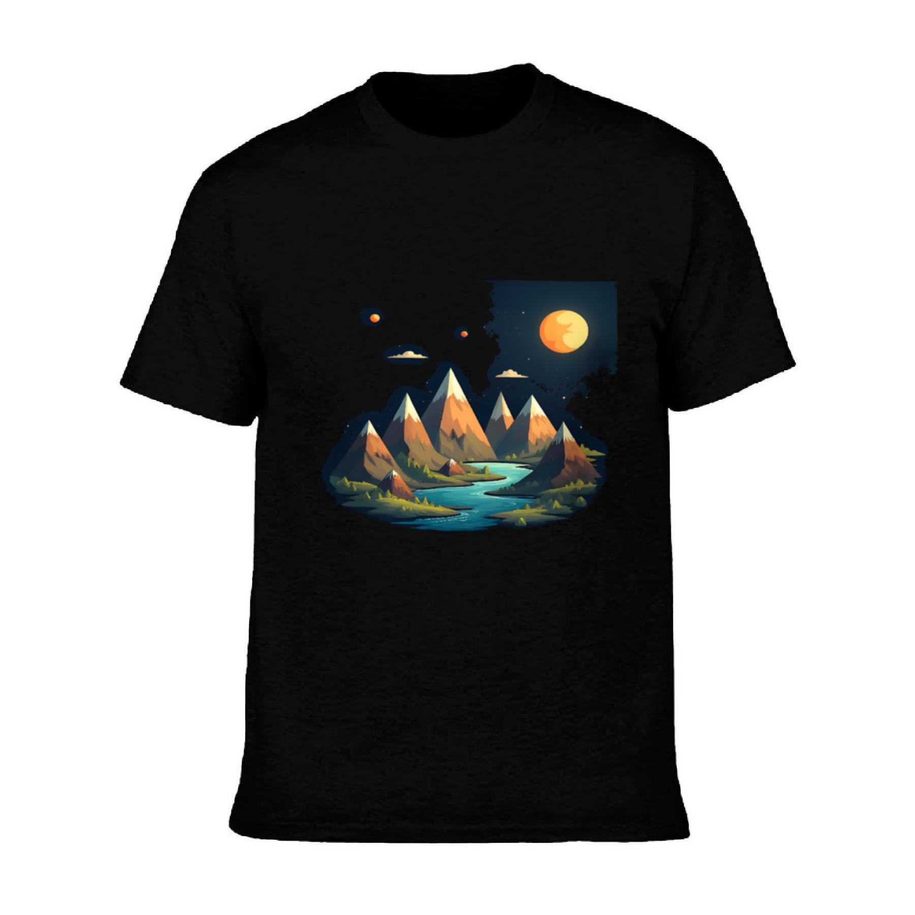 Men's Cotton Short Sleeve T-Shirts - Serene Night Sky Design with ...