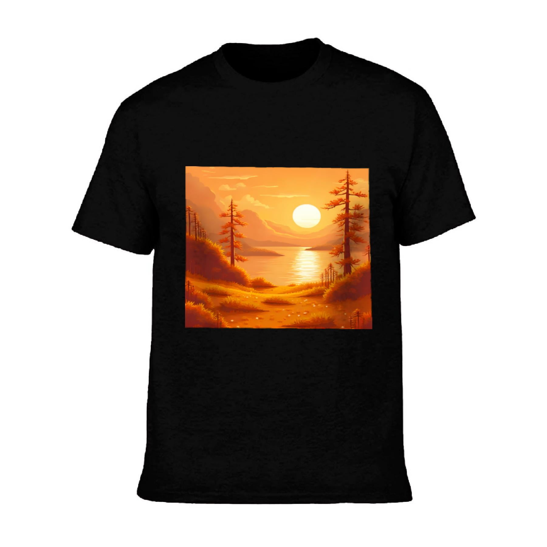 Men's Cotton Short Sleeve T-Shirts - Serene Sunset Landscape Design ...