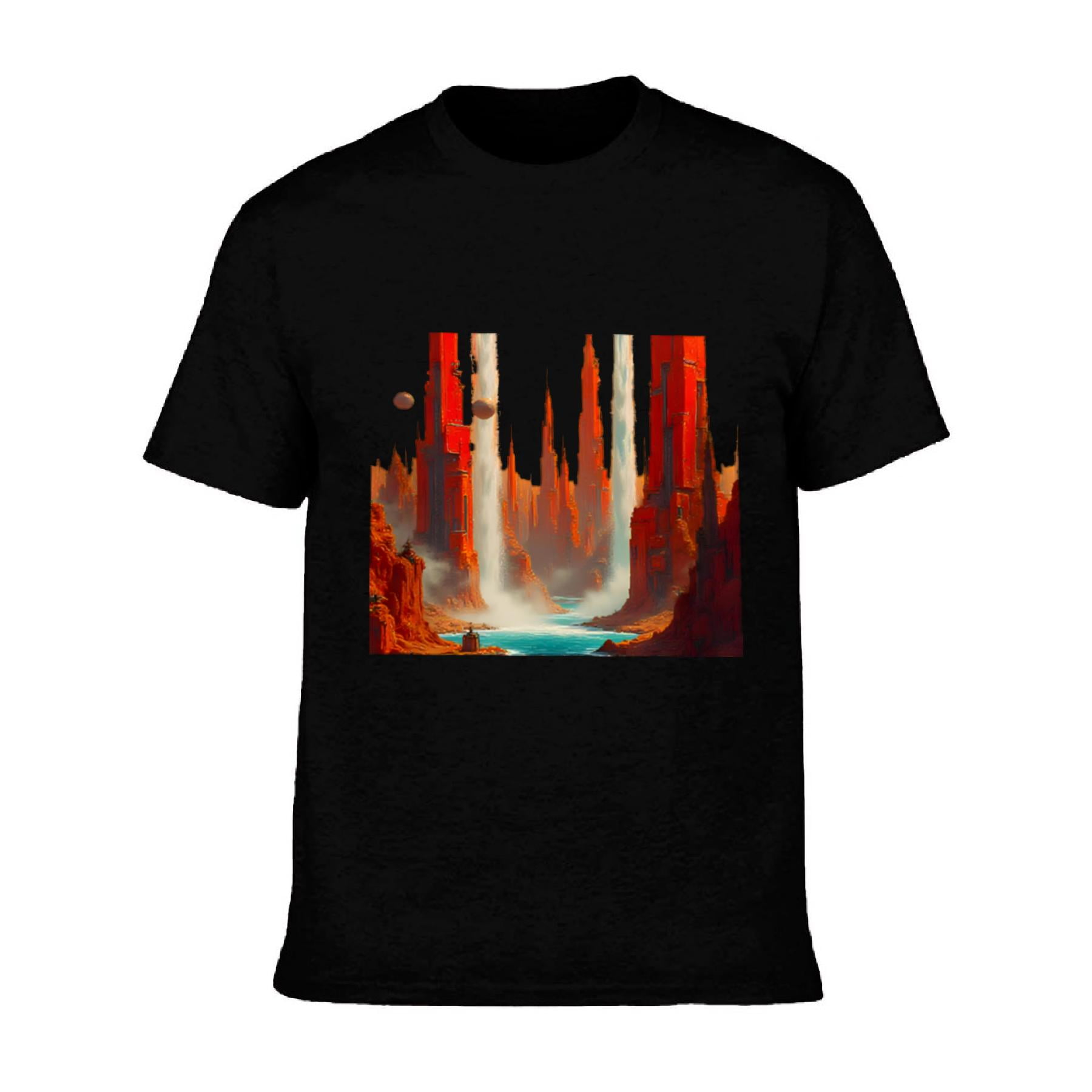 Men's Cotton Short Sleeve T-Shirts - Vibrant Red Rock Design with ...
