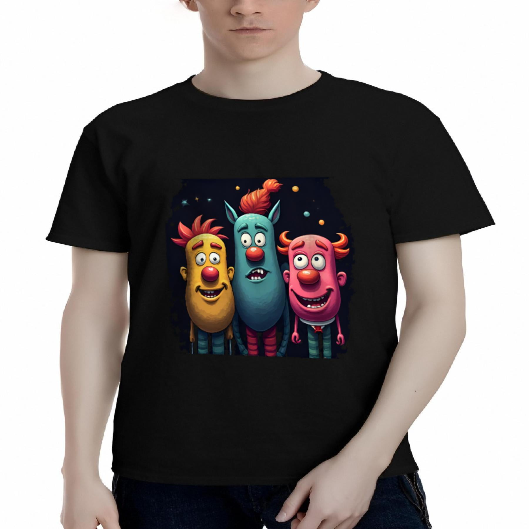 Men's Cotton Short Sleeve T-Shirts with Colorful Cartoon Character ...