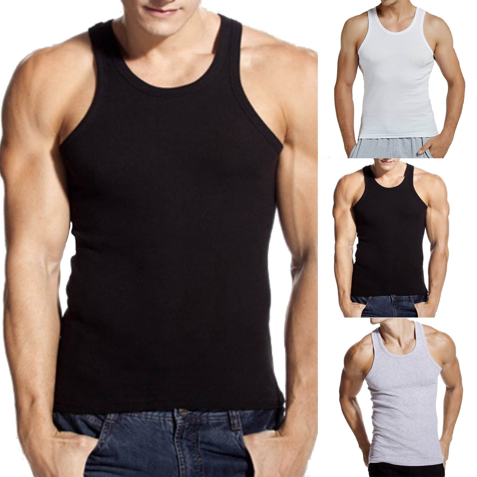 Men's Cotton Undershirts Tank Tops Sleeveless Plain Summer Vest ...