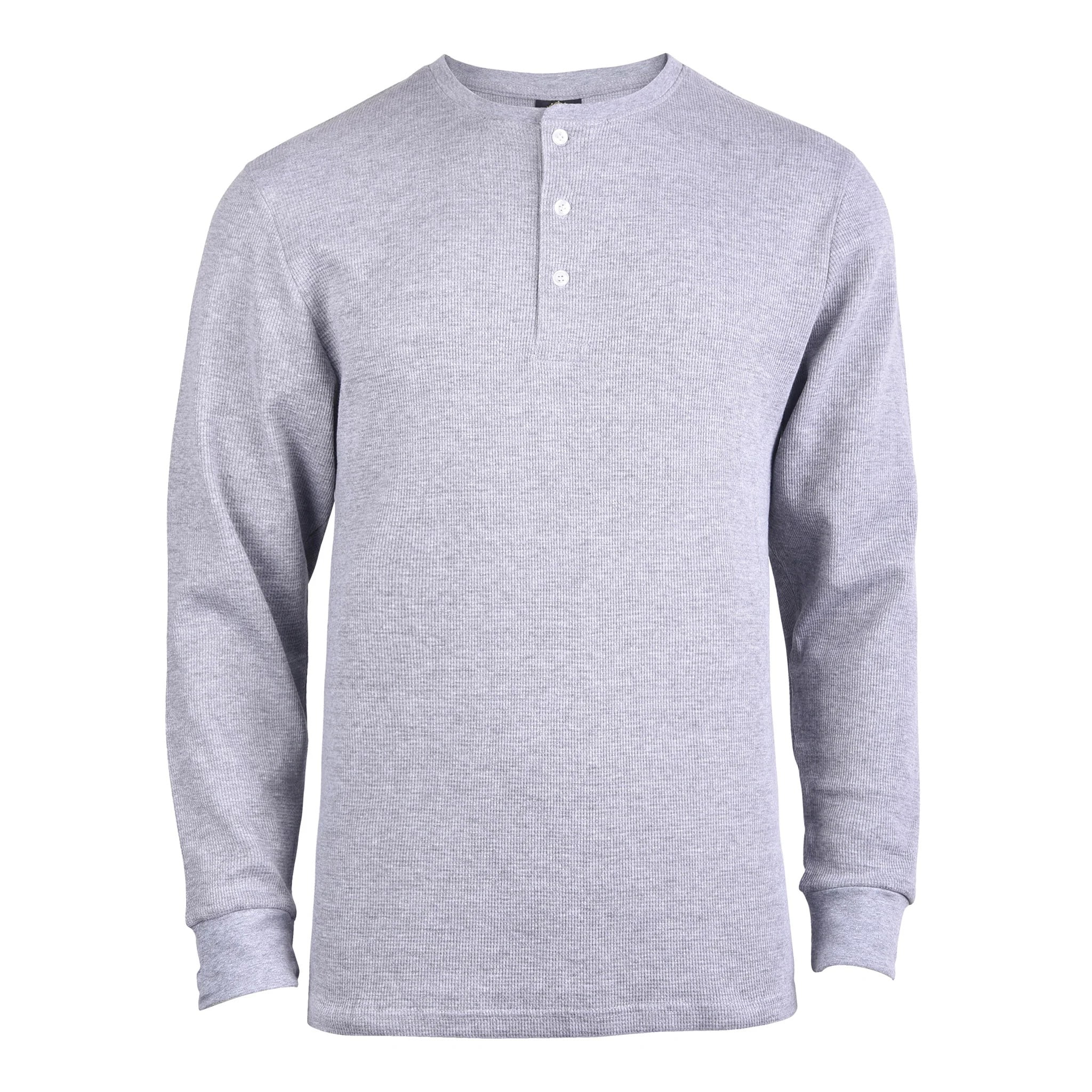 Men's Thermal Cotton Waffle-Knit Long Sleeve Henley Shirt, Heather Grey ...