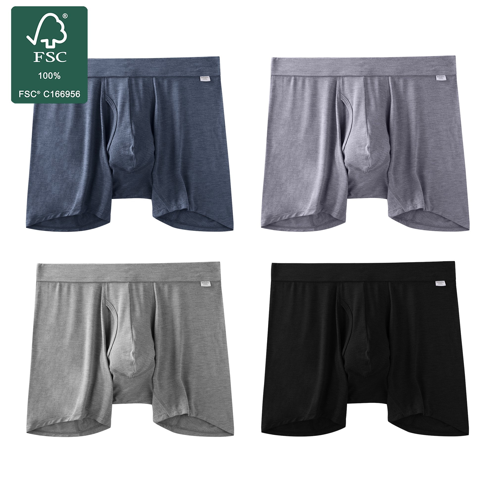 Men's Covered Waistband Boxer Briefs,Bamboo Rayon Underwear for Men,4 ...