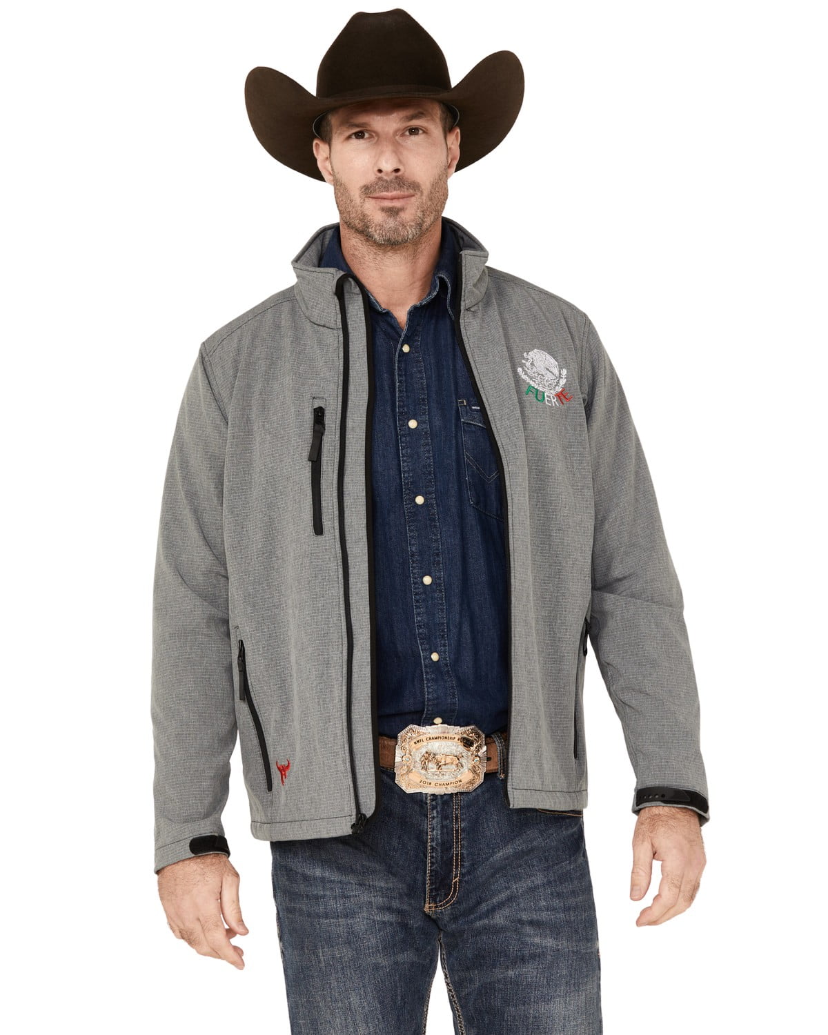 Men's Cowboy Hardware Fuerte Mexico Flag Softshell Jacket Dark Grey ...