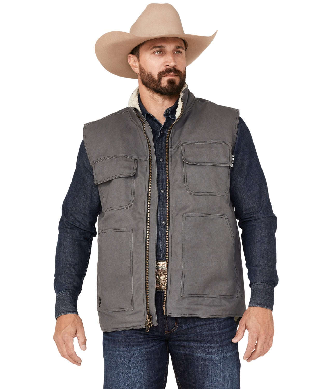 Men's Cowboy Hardware Ranch Canvas Berber Sherpa Lined Vest - 185131 ...