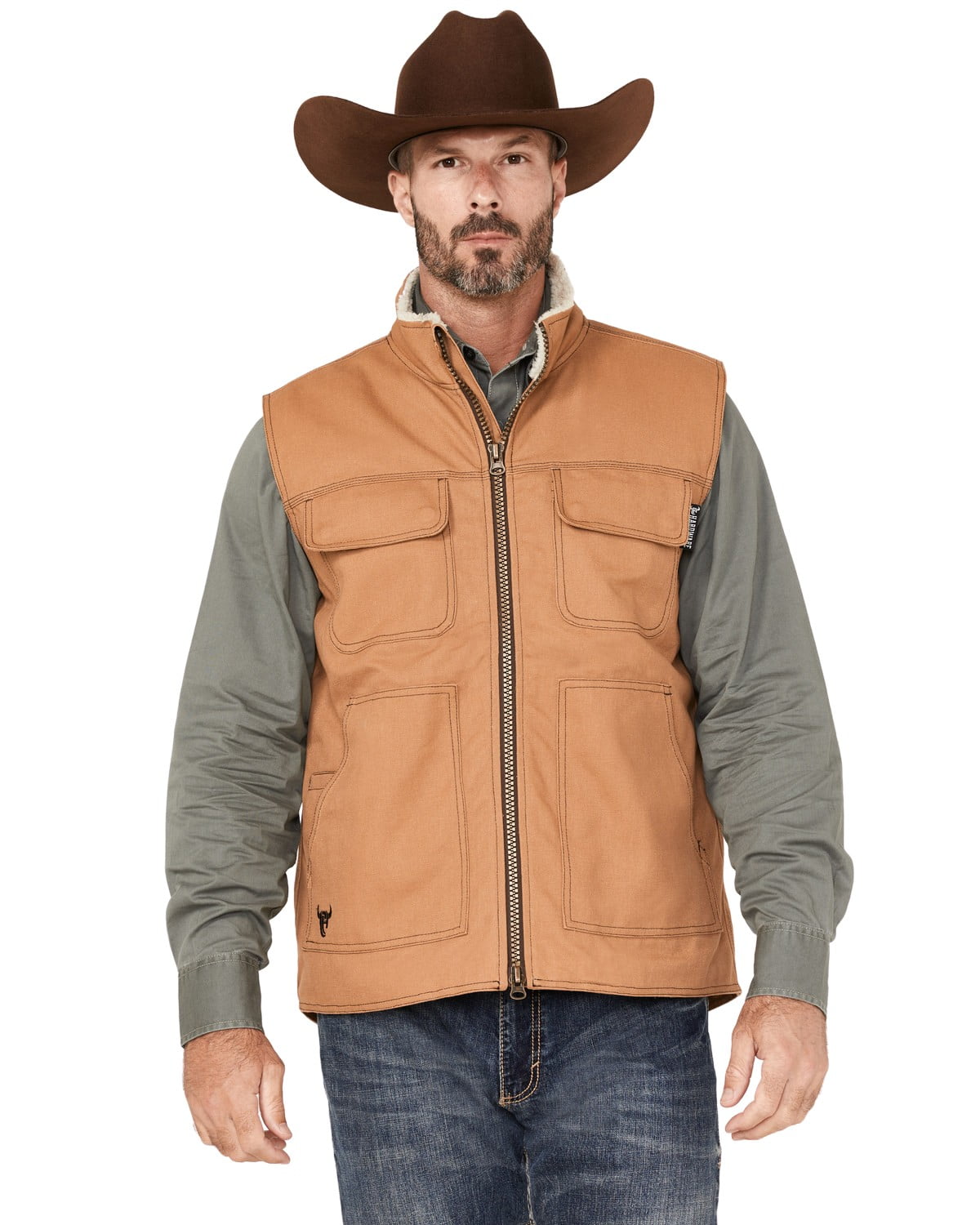Men's Cowboy Hardware Ranch Canvas Berber Sherpa-Lined Vest - 185131 ...