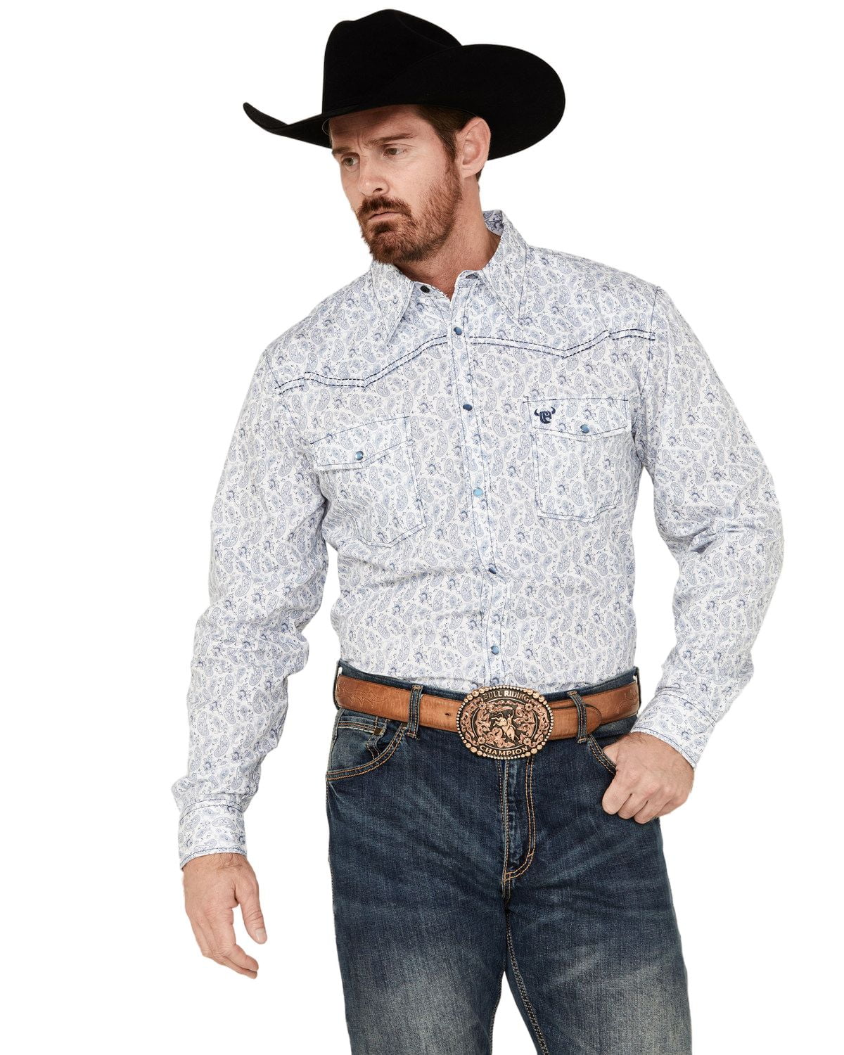 Men's Cowboy Hardware Tonal Paisley Print Long Sleeve Pearl Snap ...