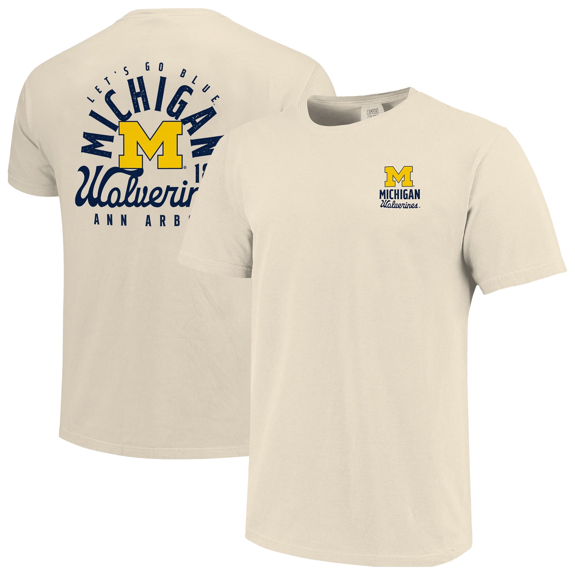Men's Cream Michigan Wolverines Comfort Colors Mascot Overlay T-Shirt ...