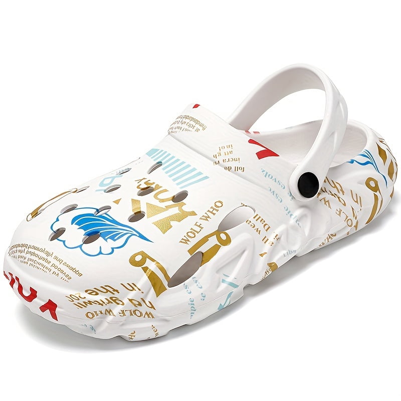 Men's Creative Alphabet Print Clogs, Slip-on Closed Toe Sandals, Soft ...