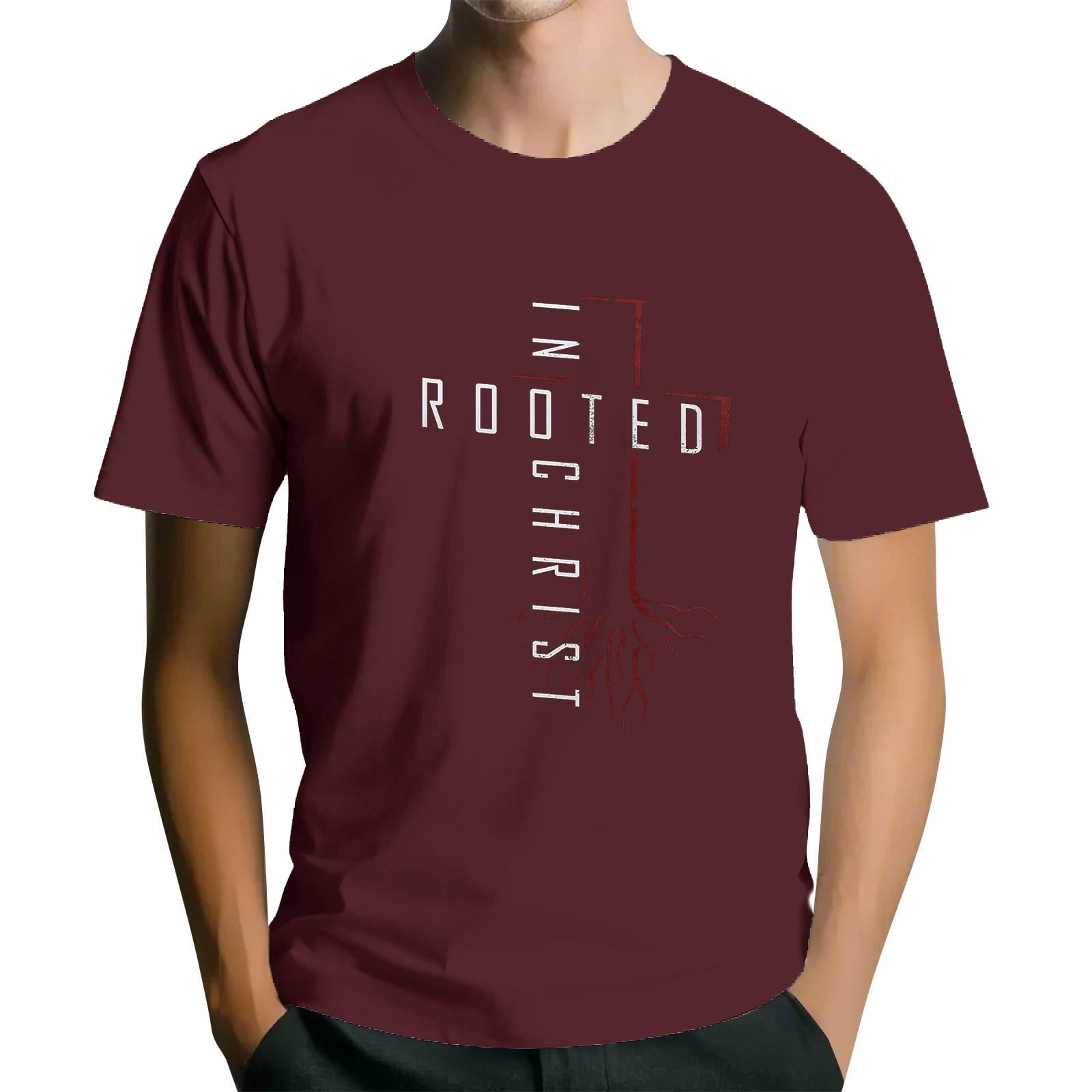 Men's Crew Neck Short-Sleeve T-Shirt With Red Root & Letter Design ...