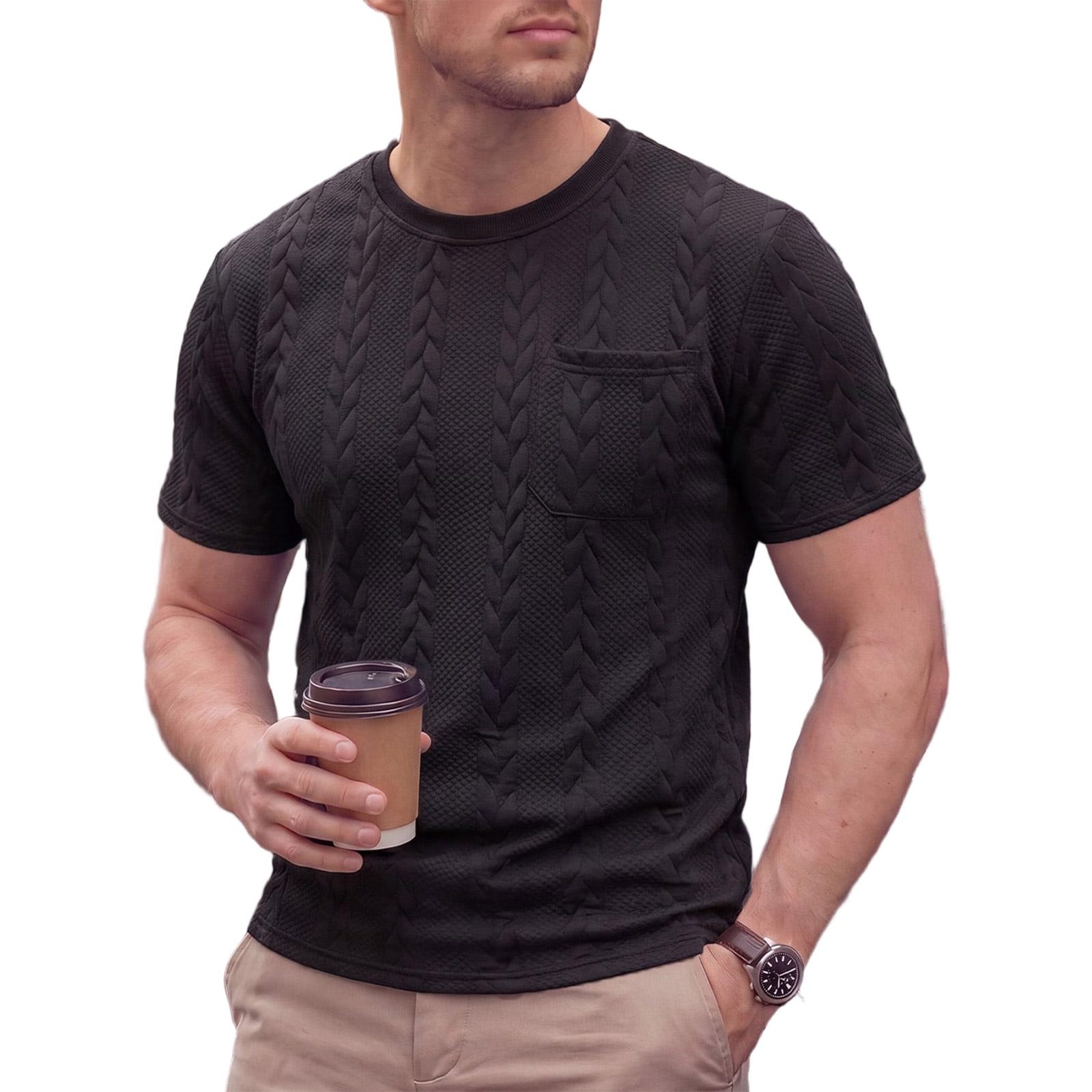 Men's Crew Neck T-Shirt Short Sleeve Summer Solid Color T-Shirts With ...