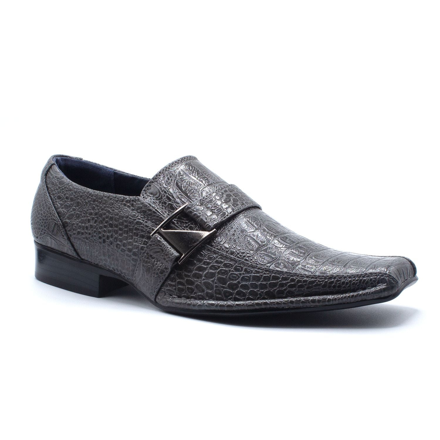 Men's Croco Texture Square Toe Slip On Loafers Casual Dress Shoes, Grey ...